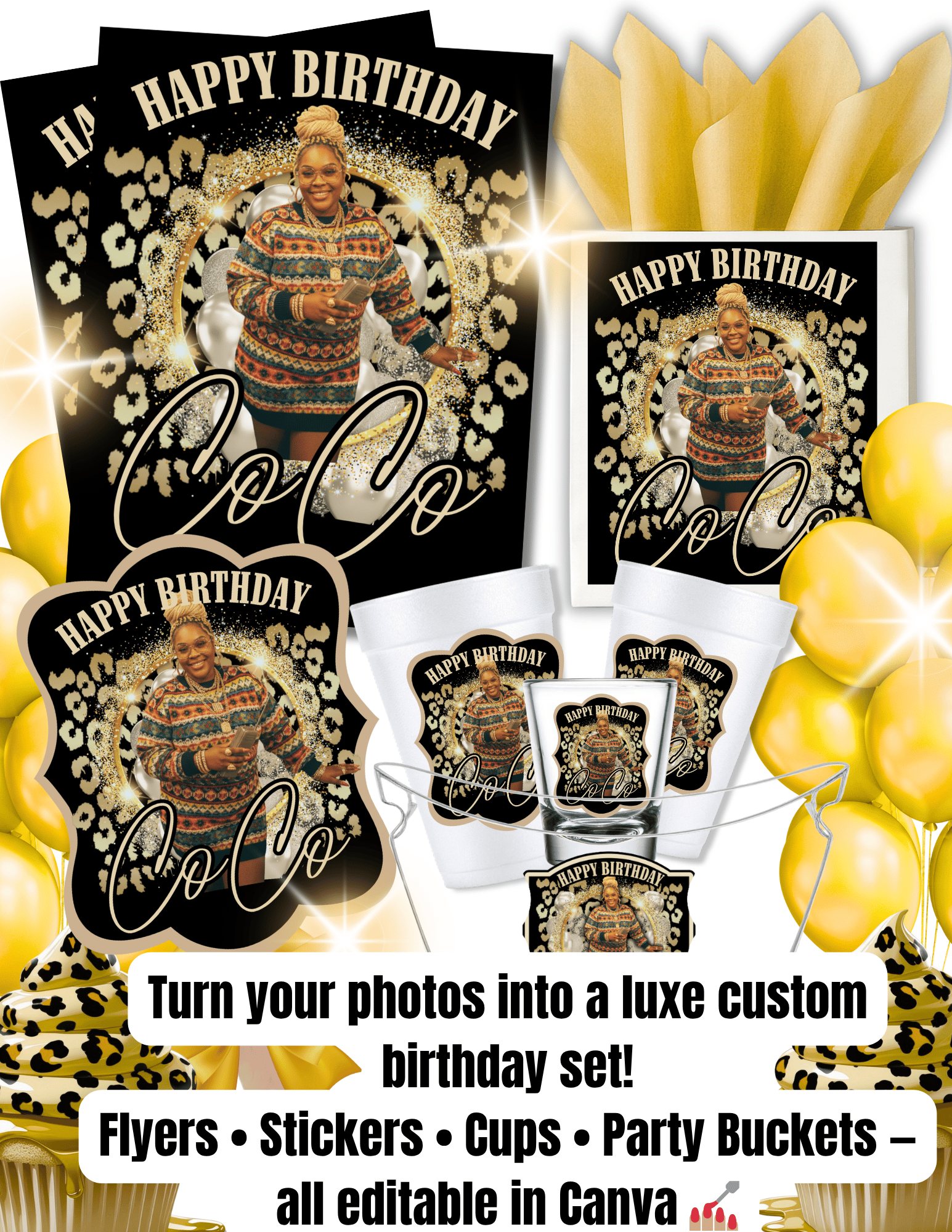 Leopard Luxe Birthday Party Bundle – Editable Canva Template - Payhip