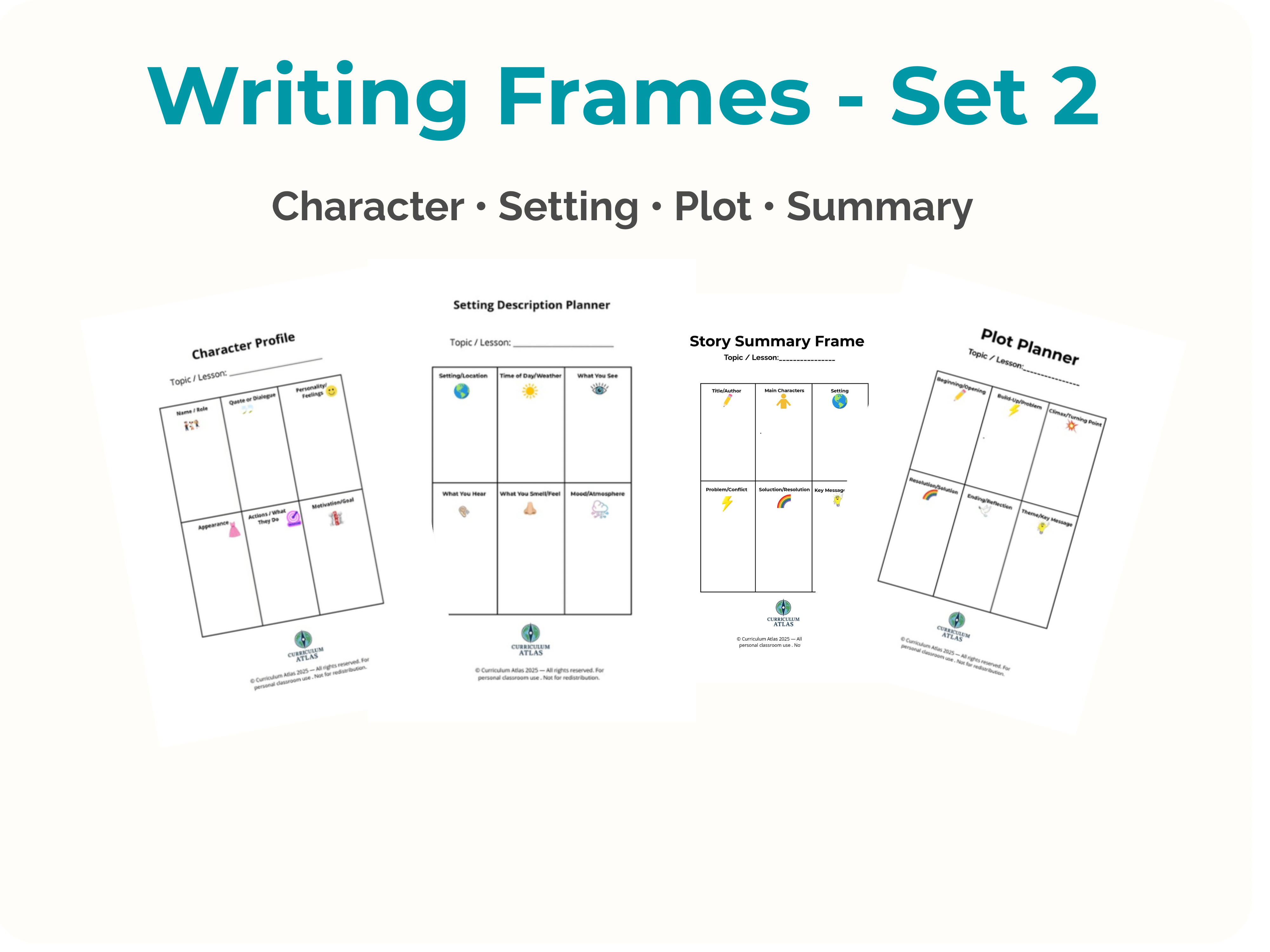 Writing Frames – Set 2 | Character, Setting, Plot & Story Summary ...