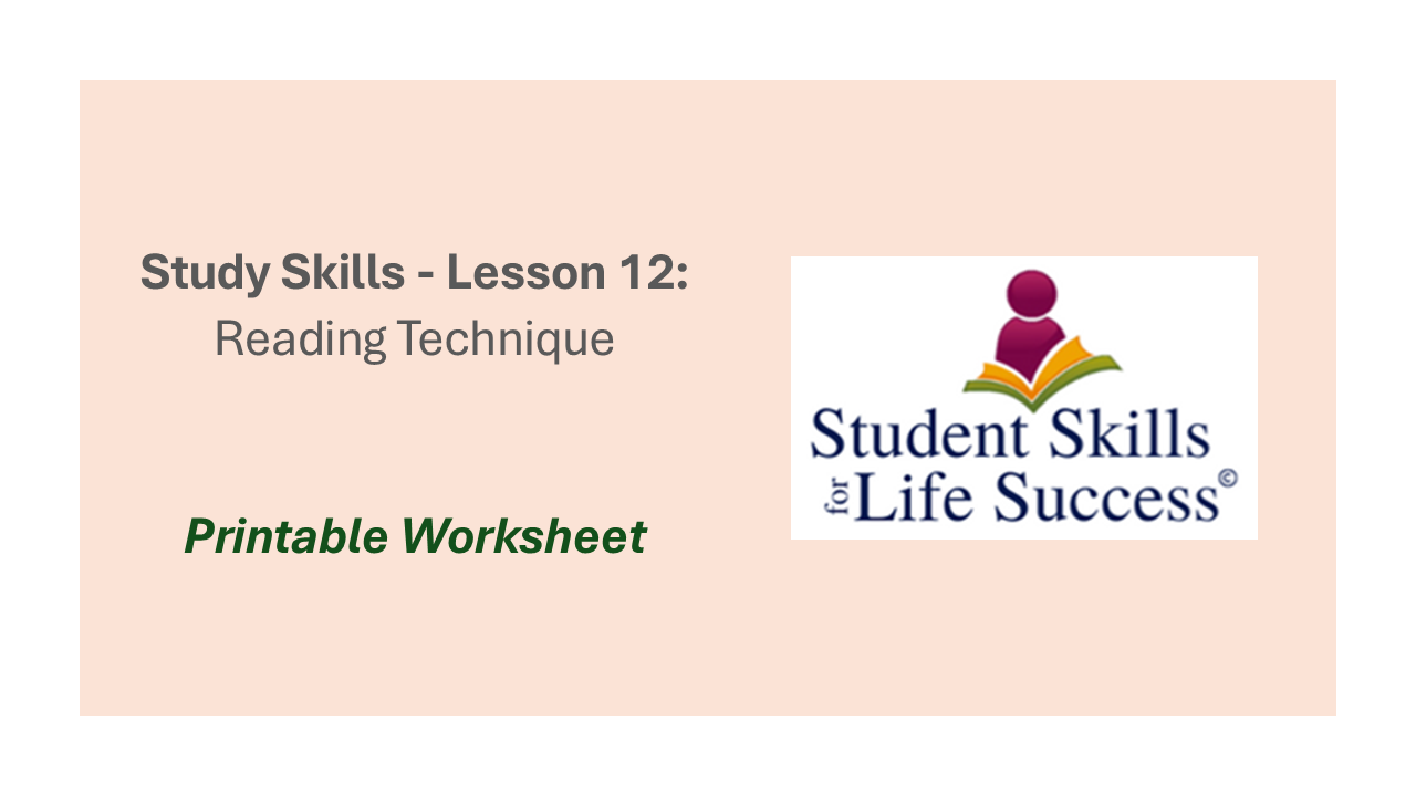 Study Skills Worksheet 12. Printable. Reading Technique - Payhip