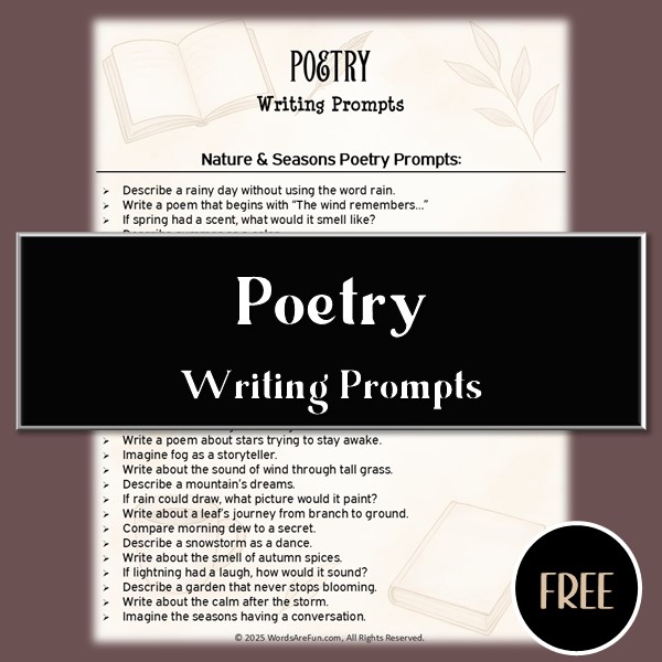 Free Poetry Writing Prompts Printable | Creative Poetry Worksheet for ...
