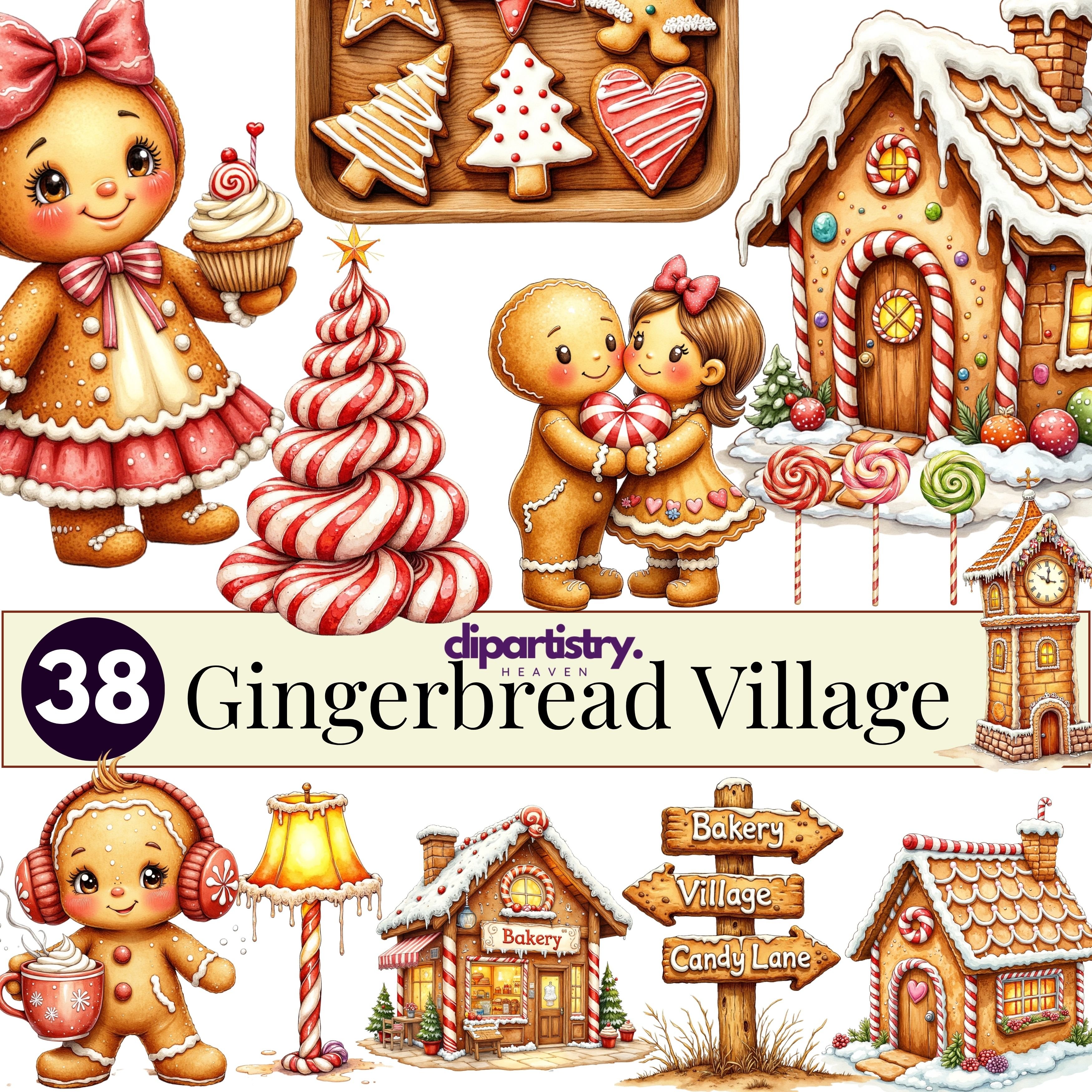 Gingerbread Village PNG Set | Cute Xmas Cookie Clipart | Festive Baking & Holiday House Graphics ...