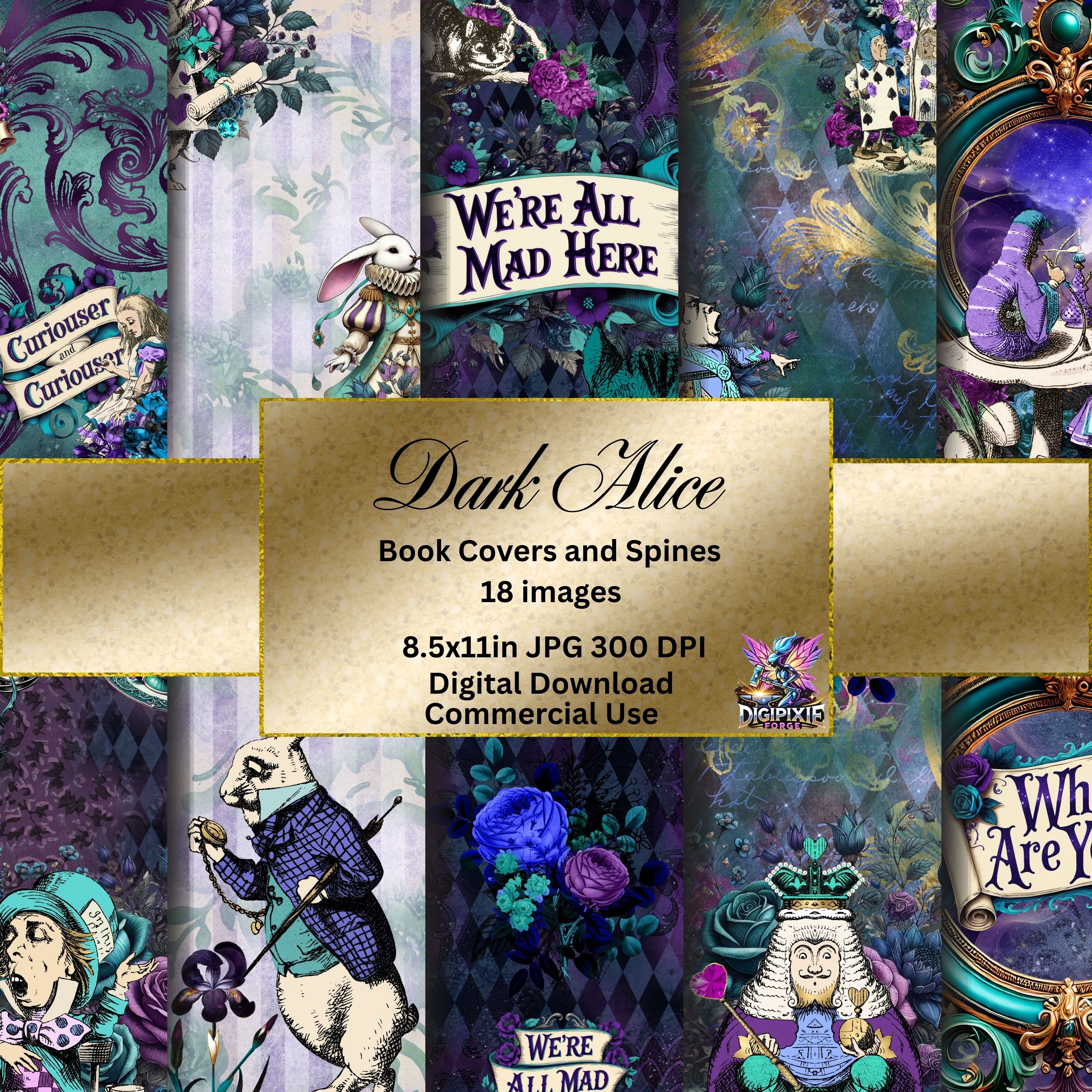 Dark Alice Book Covers and Spines Digital Download Commercial Use - Payhip
