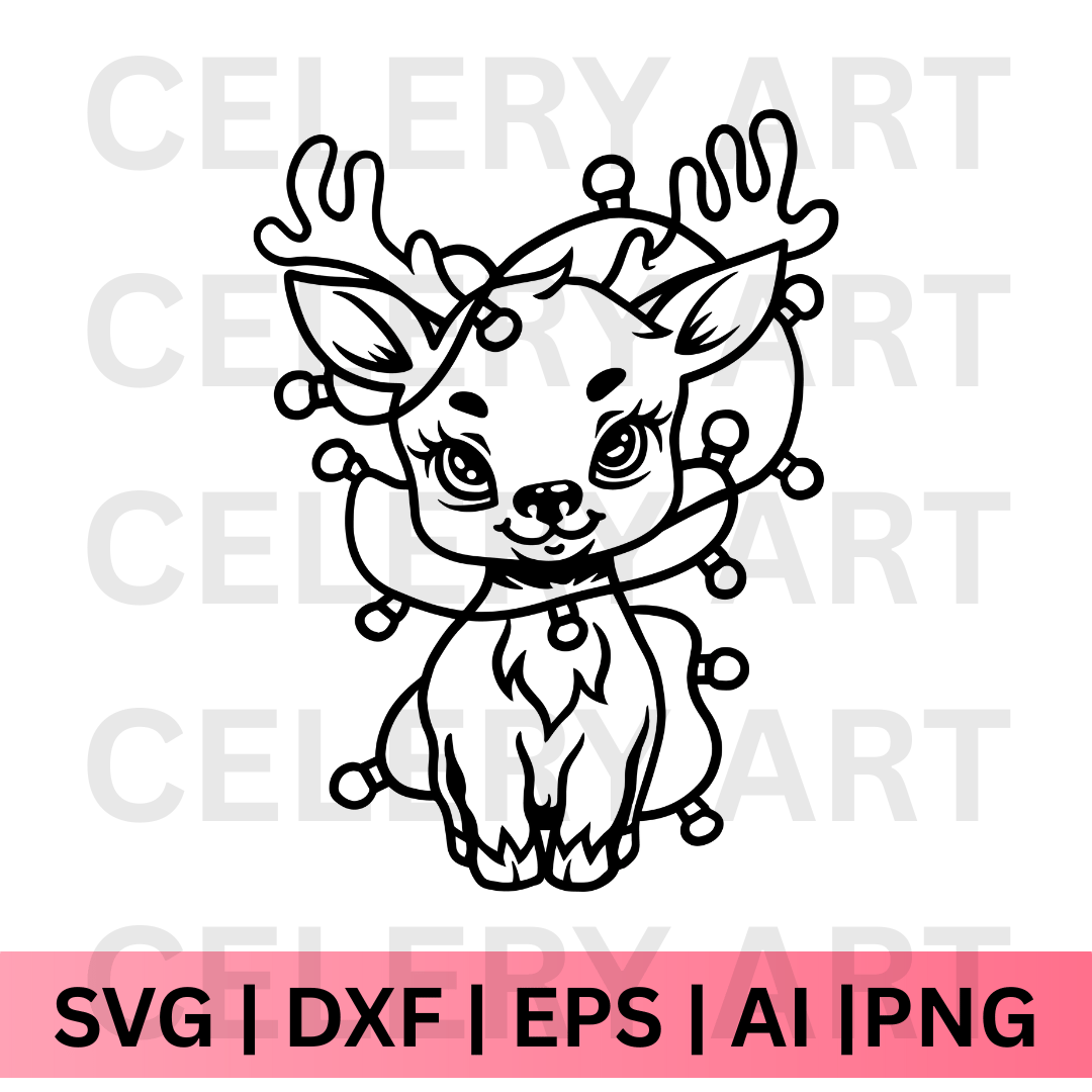 Reindeer Wrapped with Christmas Lights SVG | Holiday Clipart | Reindeer ...