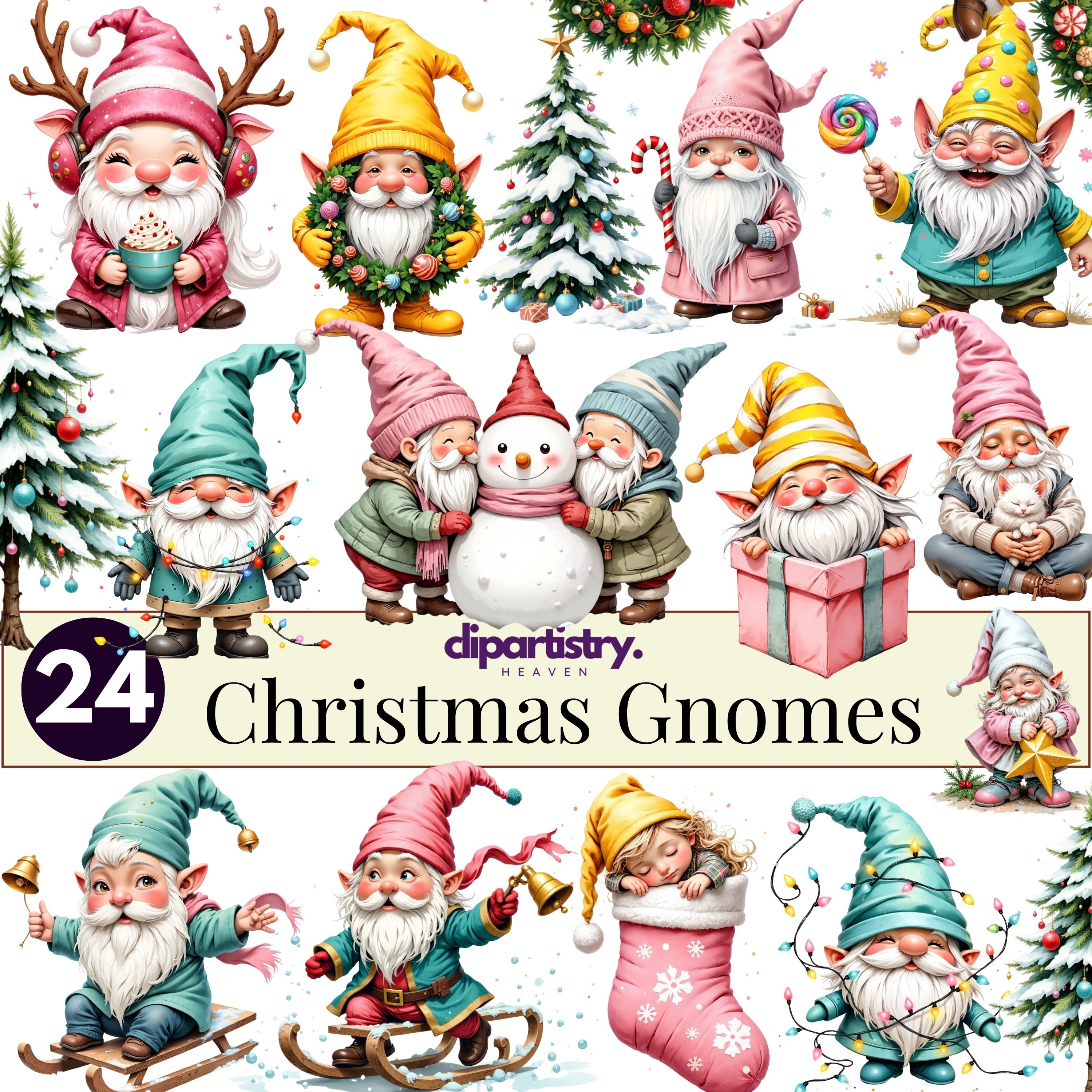 Christmas Gnomes Clipart Set – 24 Festive PNGs | Cute Holiday ...