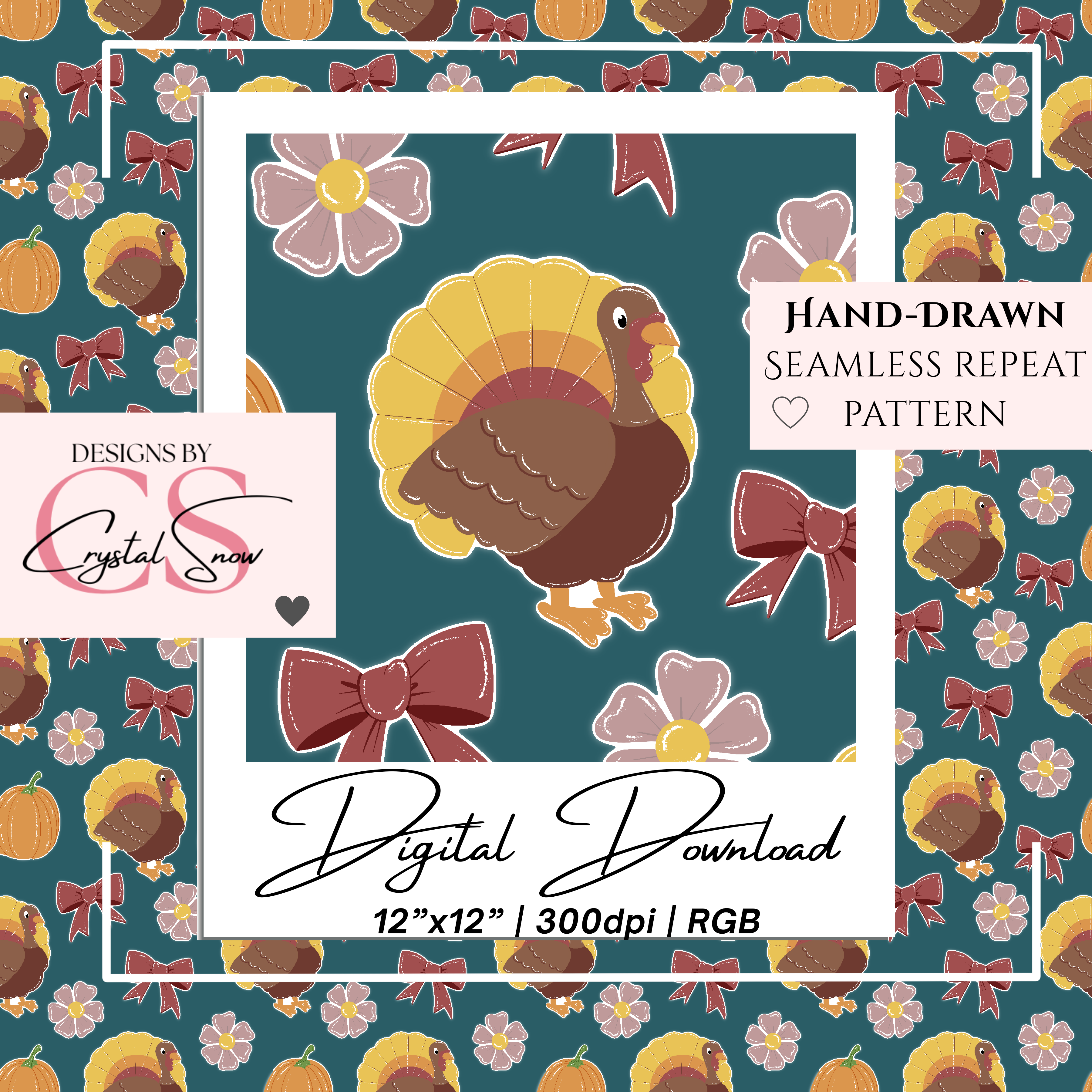 Thankful Turkeys & Pumpkins Seamless Digital Paper | Fall Thanksgiving ...
