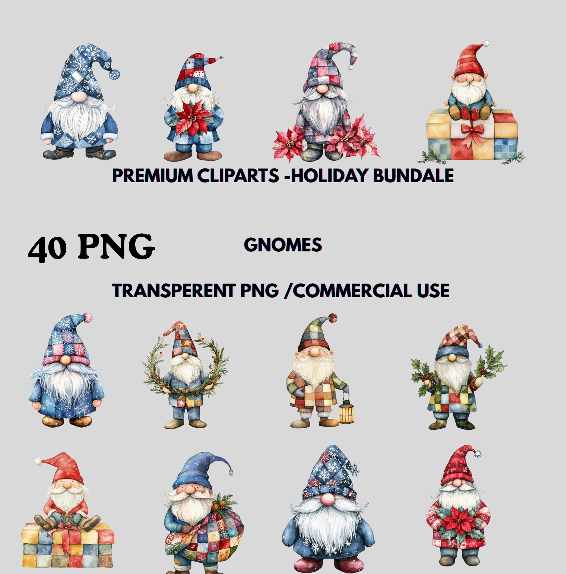 Watercolor Christmas Night Gnomes PNG Bundle | 44 Festive Gnome Clipart ...