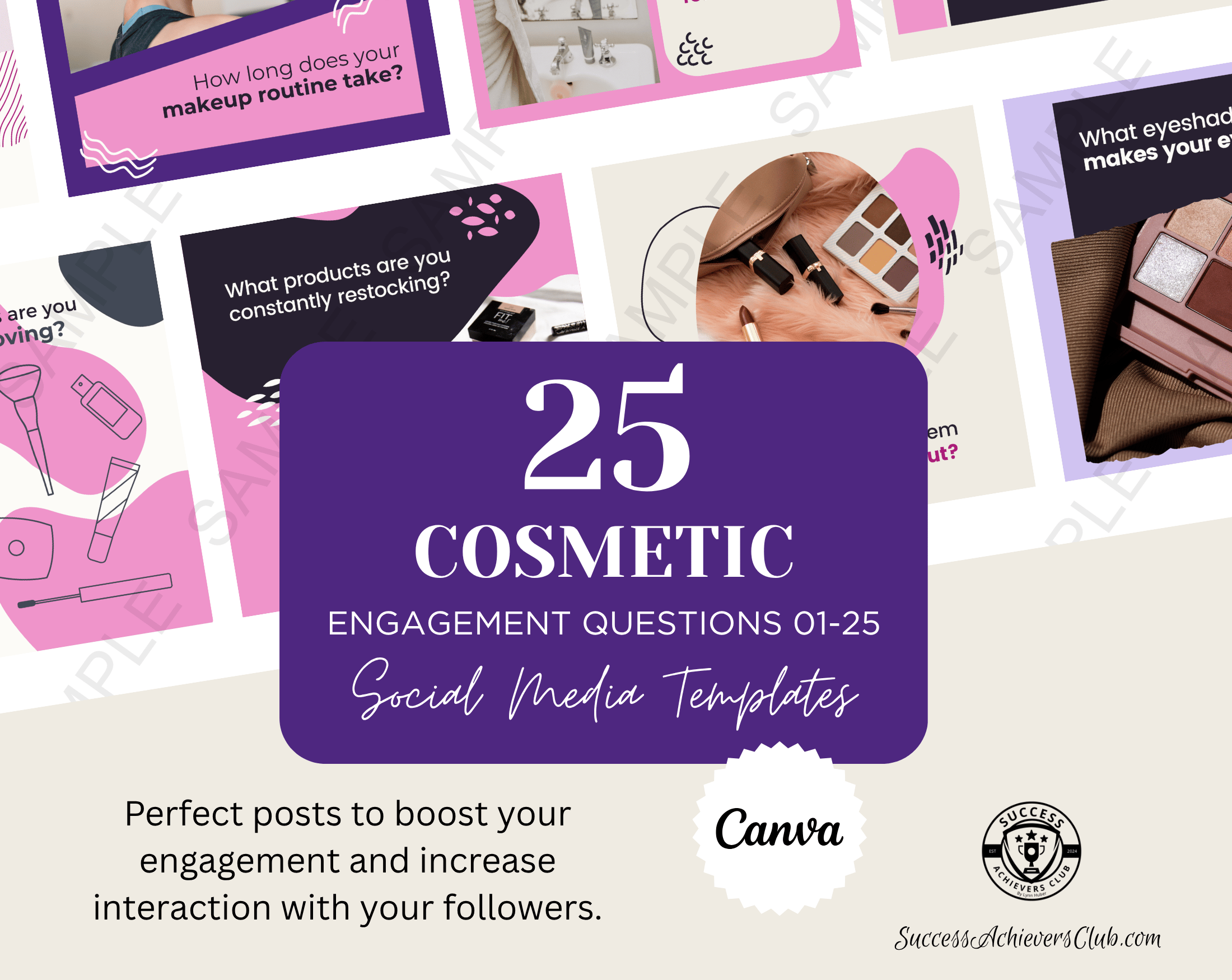 🎀 25 Cosmetic Engagement Questions Canva Templates – Pack 1 (Images 01 ...