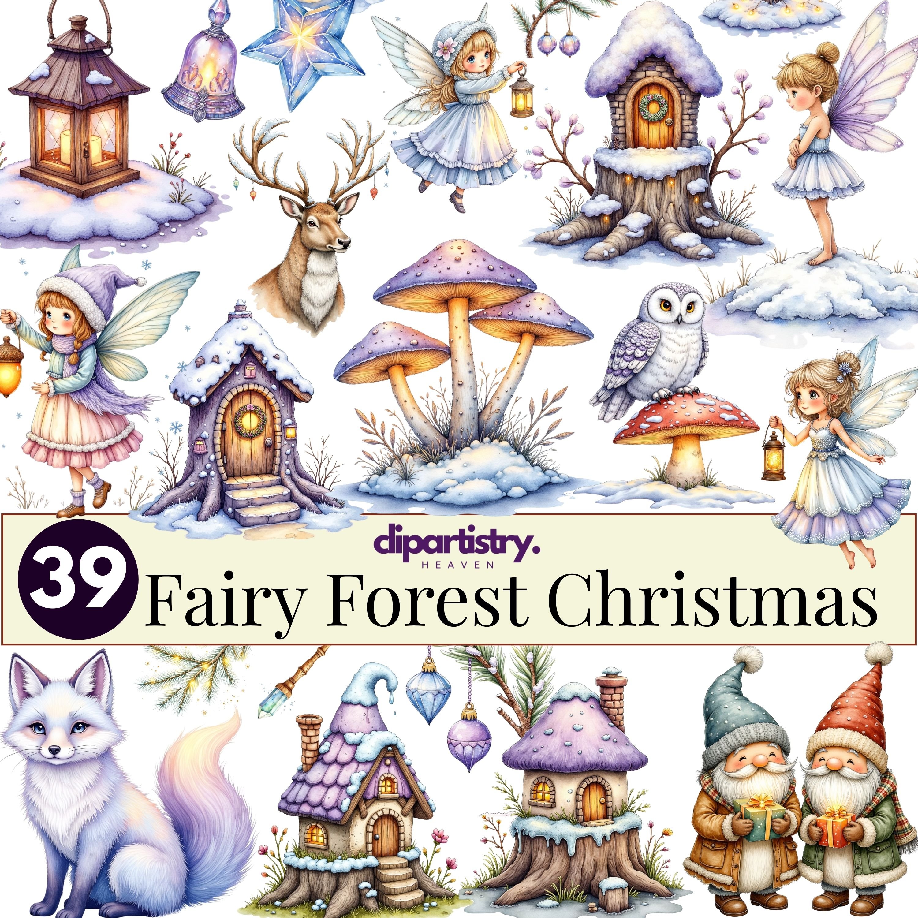 Fairy Forest Christmas Clipart Bundle | Woodland Fairies, Winter ...