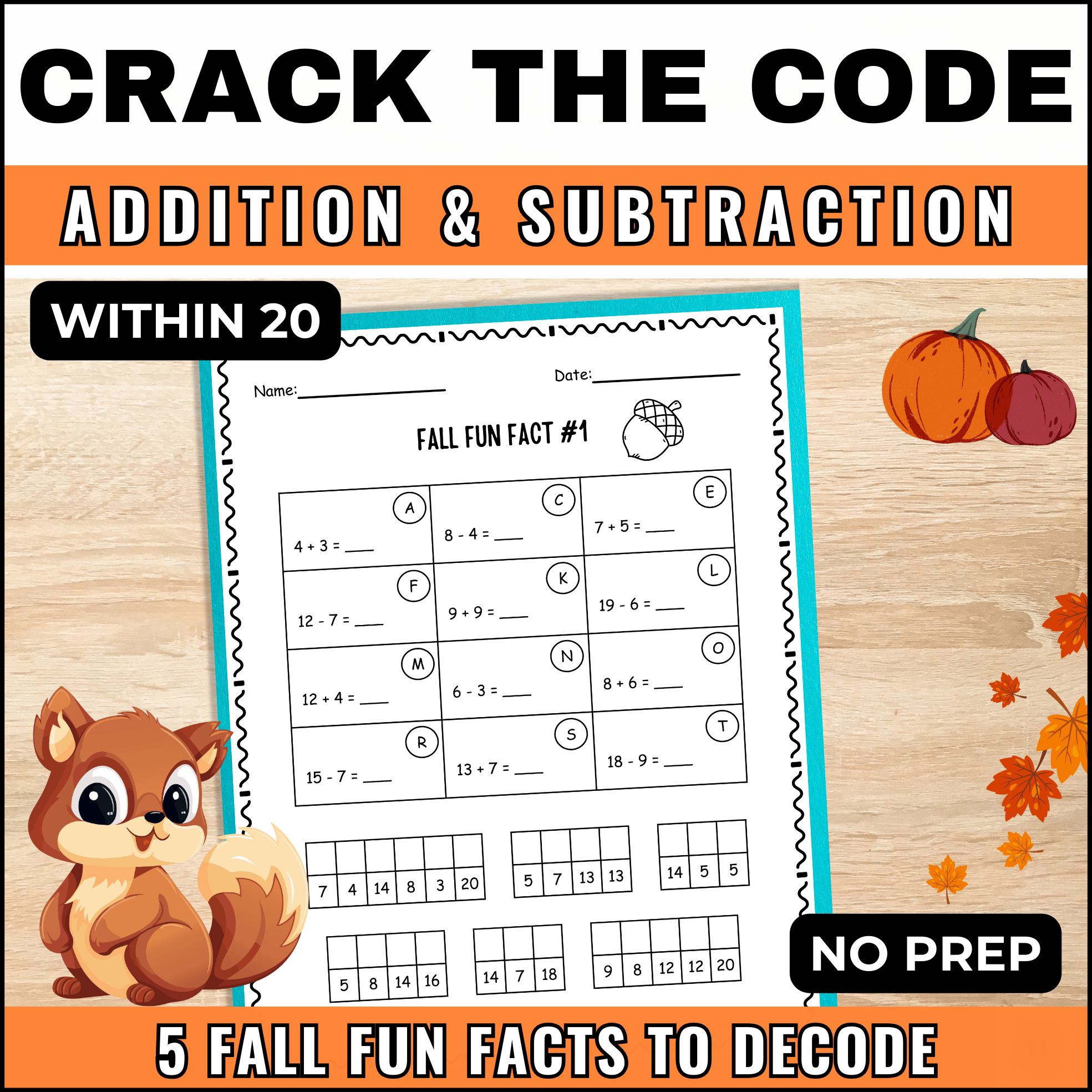 Fall Crack the Code Cryptogram Fun Facts Math Addition & Subtraction ...