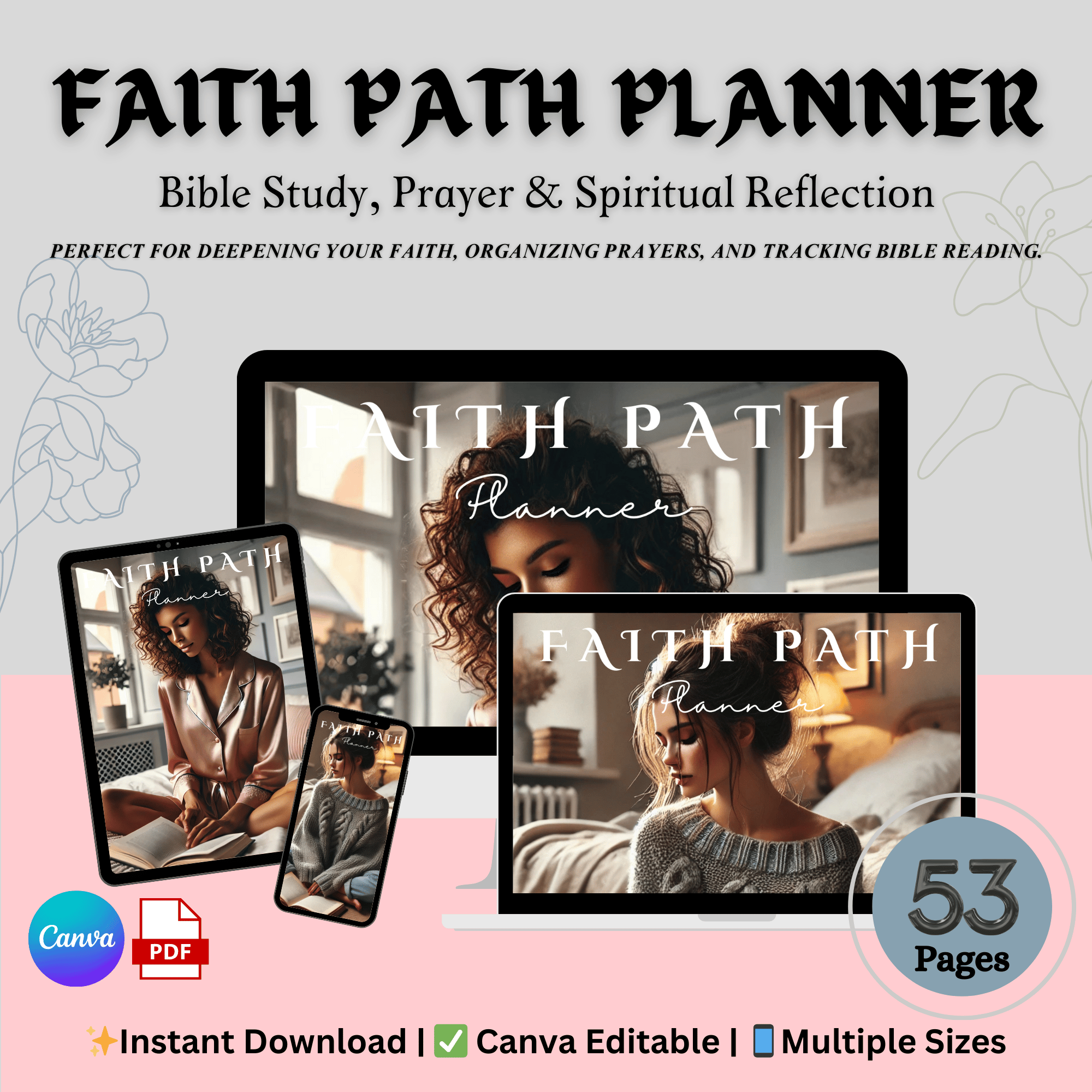 Faith Path Planner | 53-Page Bible Study and Prayer Journal | Christian ...