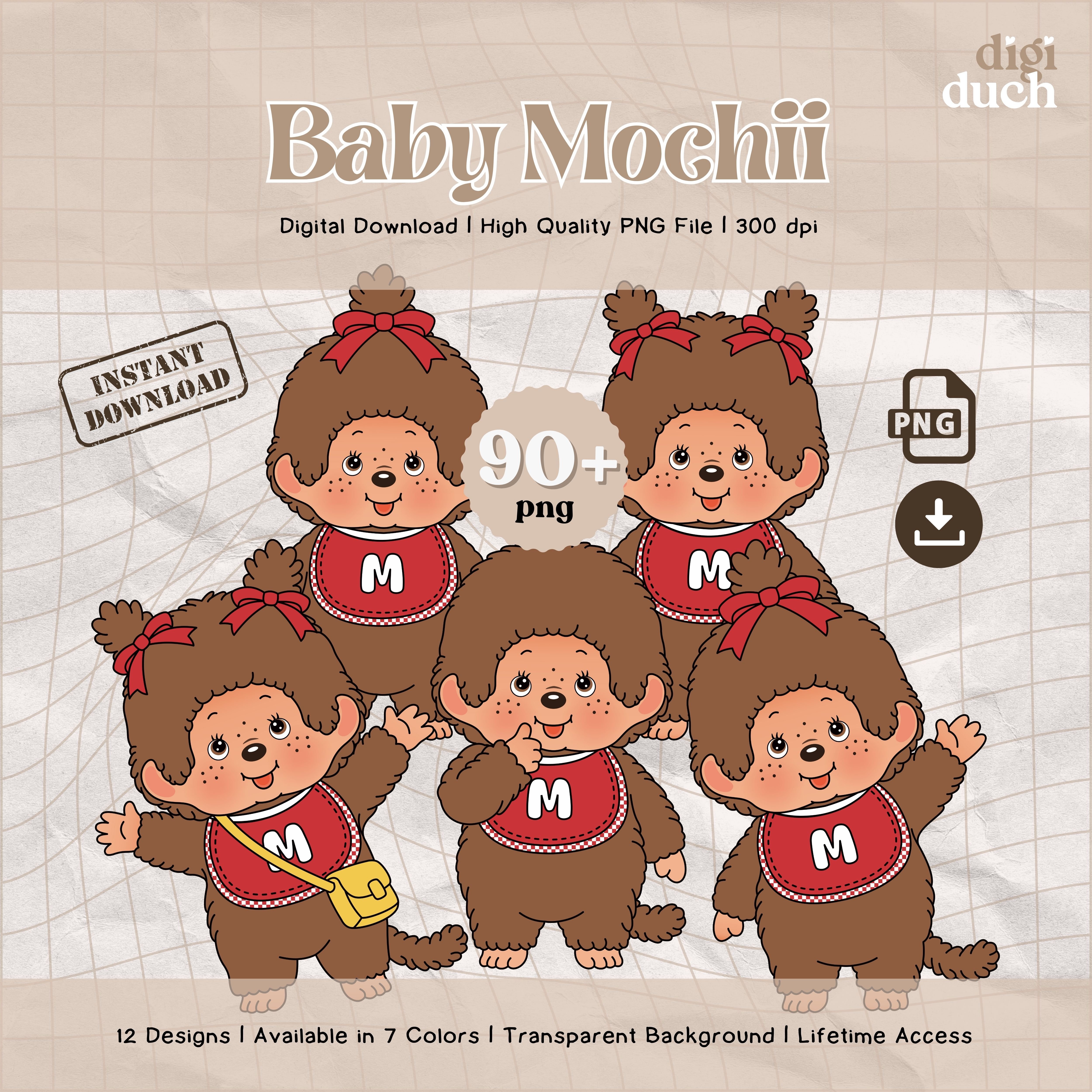 Monchhichi Clipart, Cute Baby Monkey PNG, Cute Chibi PNG, Trendy Dolls ...