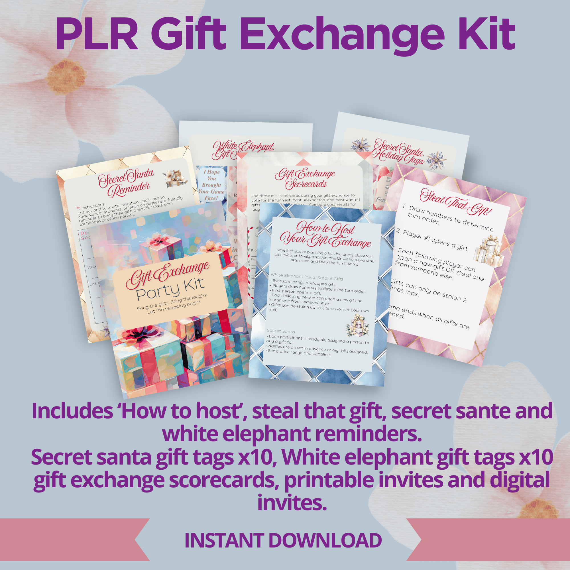 Editable Holiday Gift Exchange Kit – PLR Canva Template | White ...