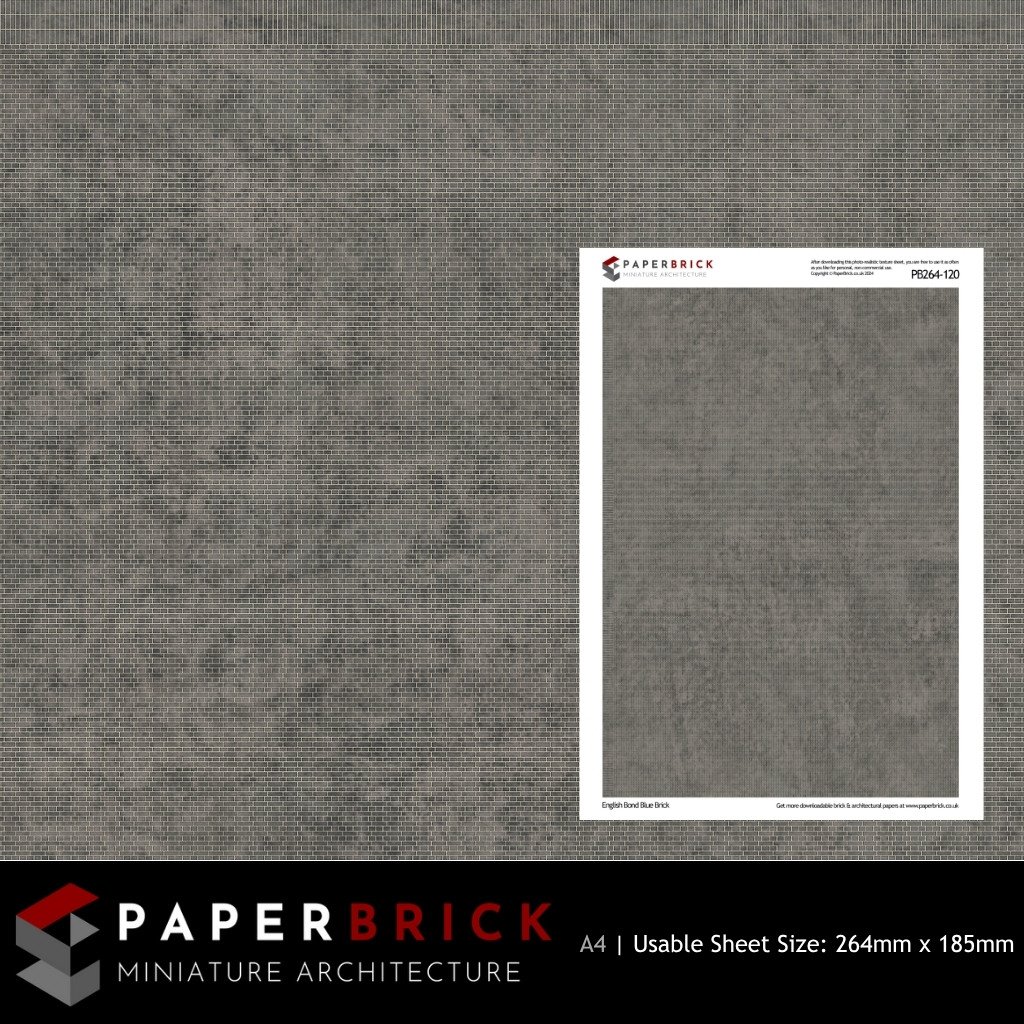 English Bond Blue Brick - TT:120 Scale Brick Paper