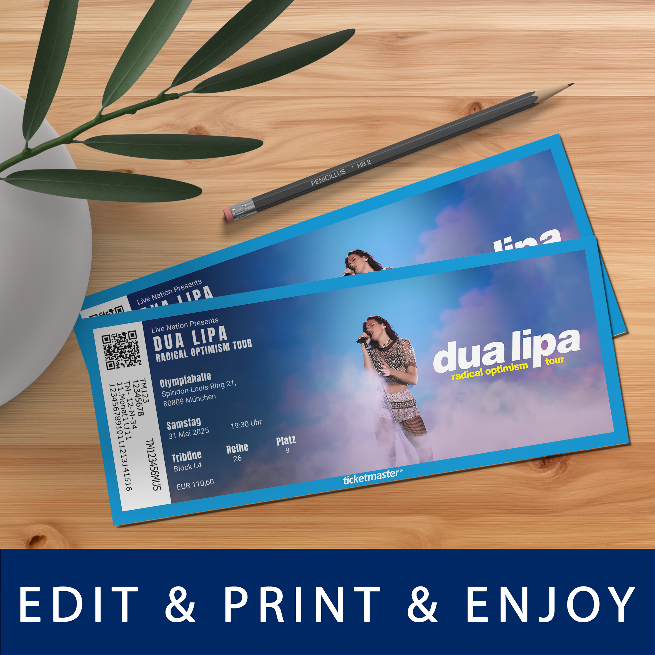 Dua Lipa Editable Ticket Template