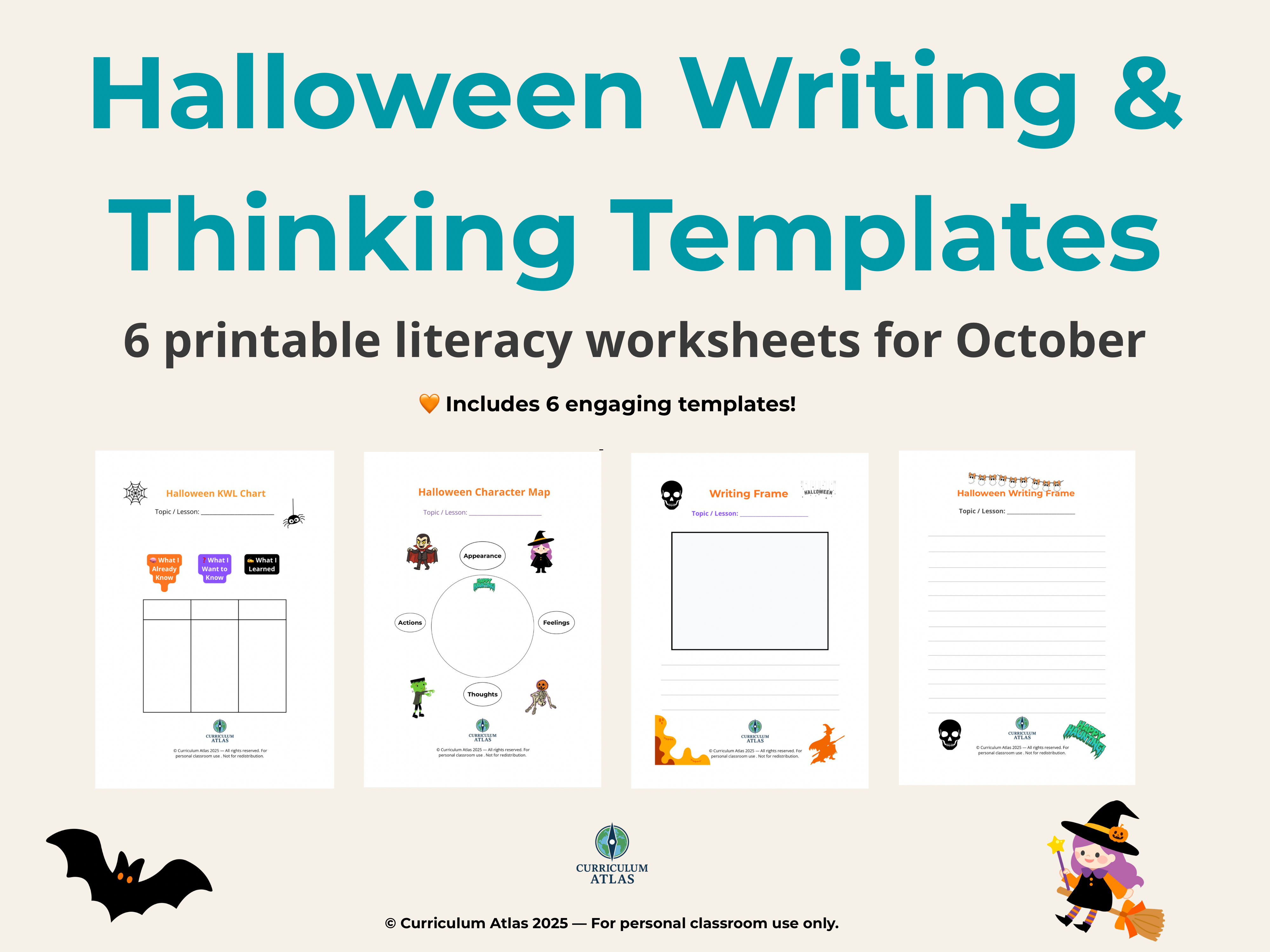 Halloween Writing & Thinking Templates | 6 Printable Literacy ...