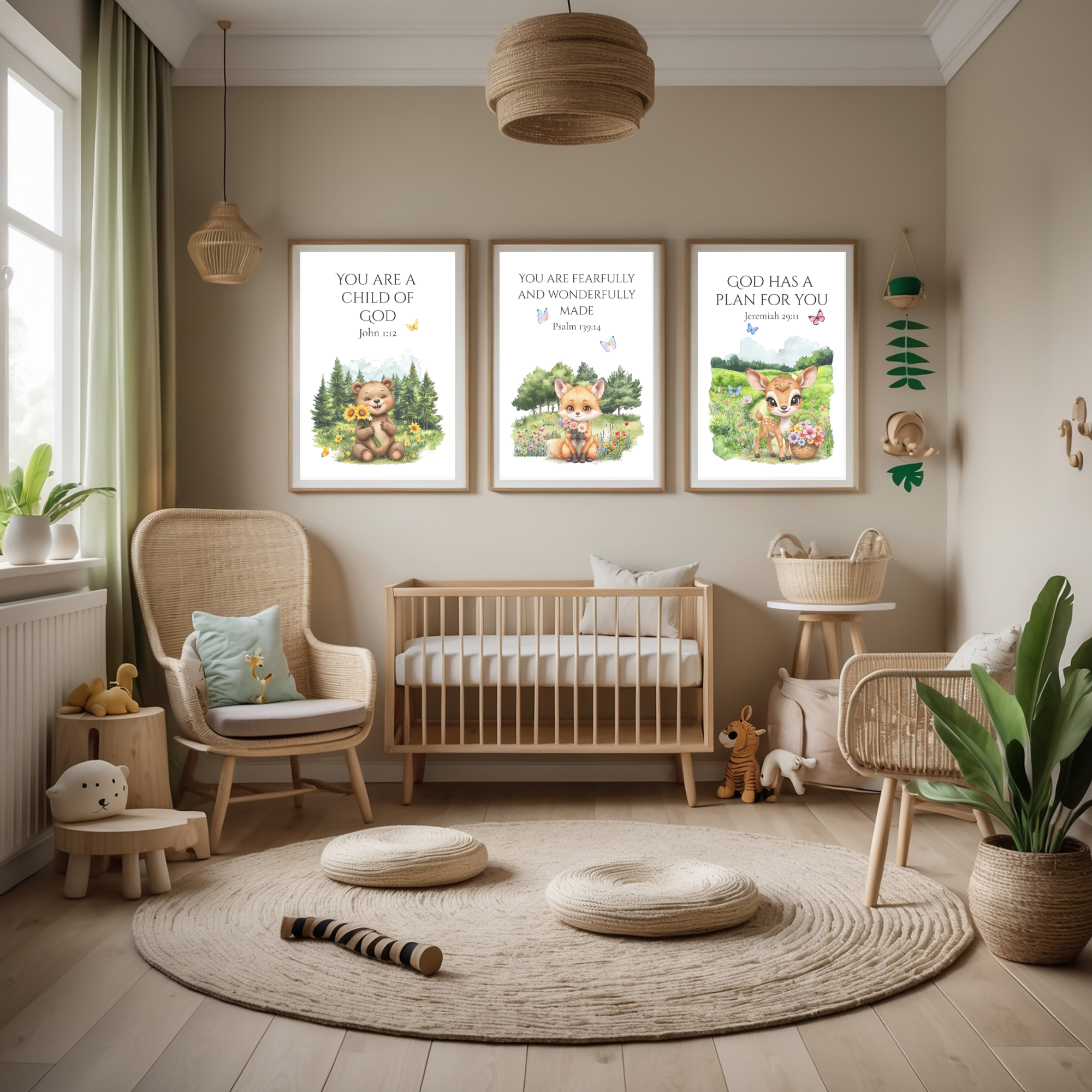 Bible Verse Nursery Wall Art Set of 3 | Christian Printable Scripture ...