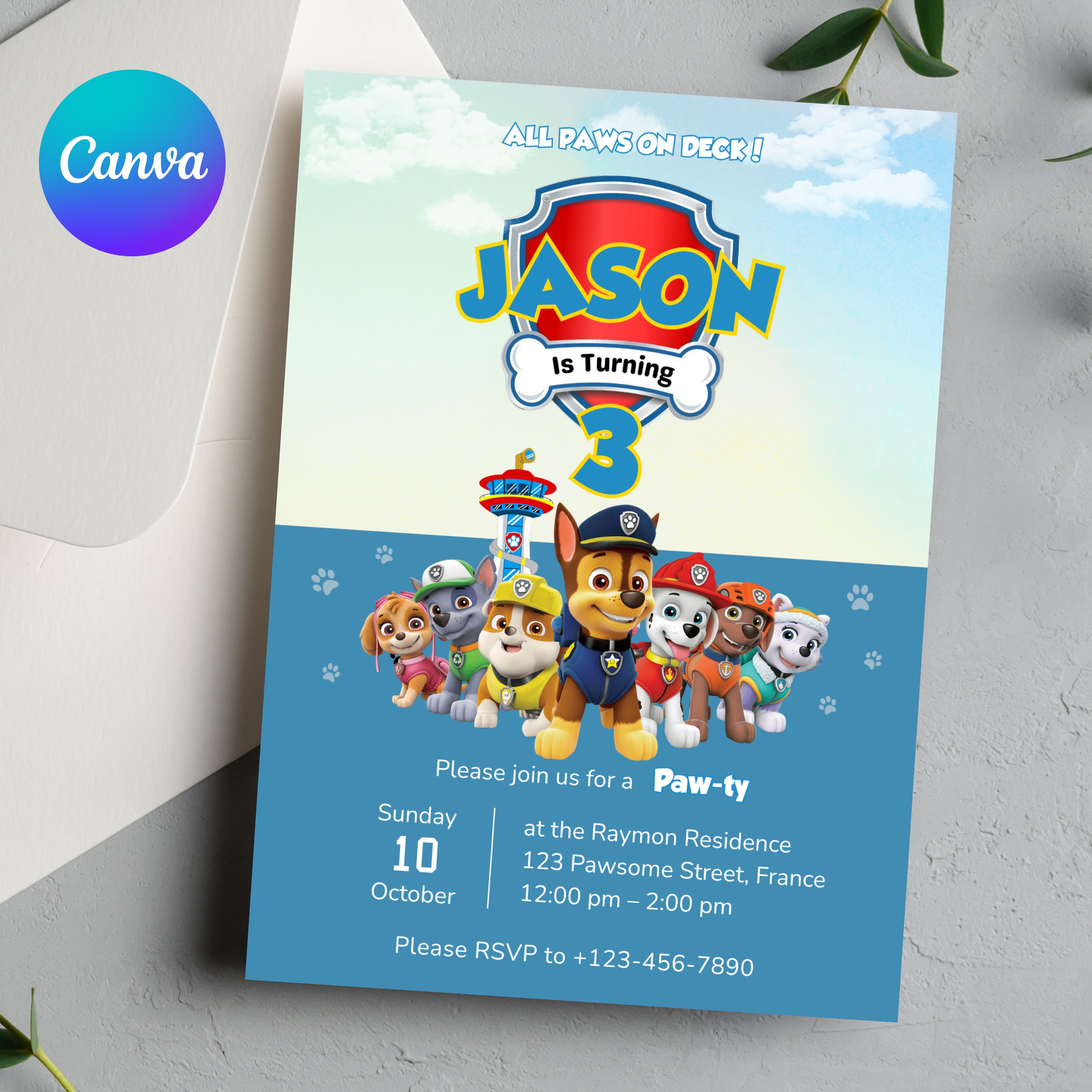 Paw Patrol Birthday Invitation Template Canva [BI3] - Payhip
