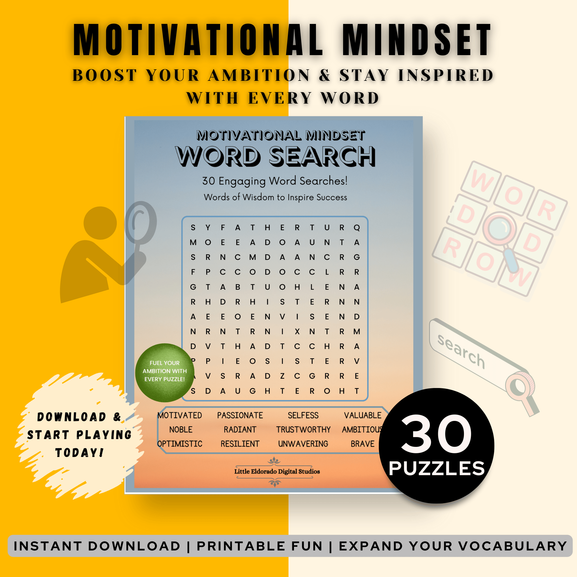 Motivational Mindset Word Search | 30 Printable Inspirational Puzzles ...