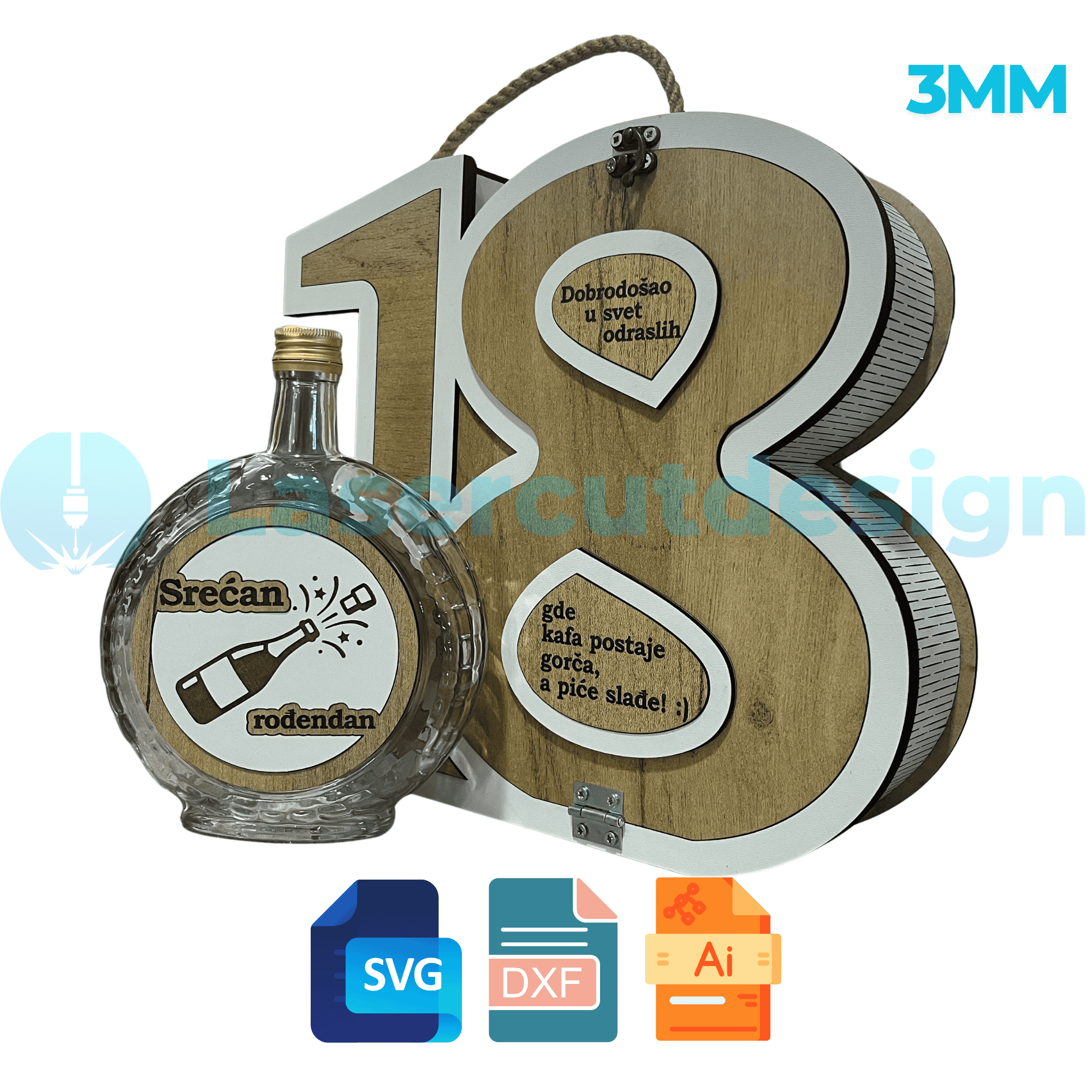 Number 18 Mini Bar SVG DXF AI Files – Birthday Bottle Box Laser Cut for ...