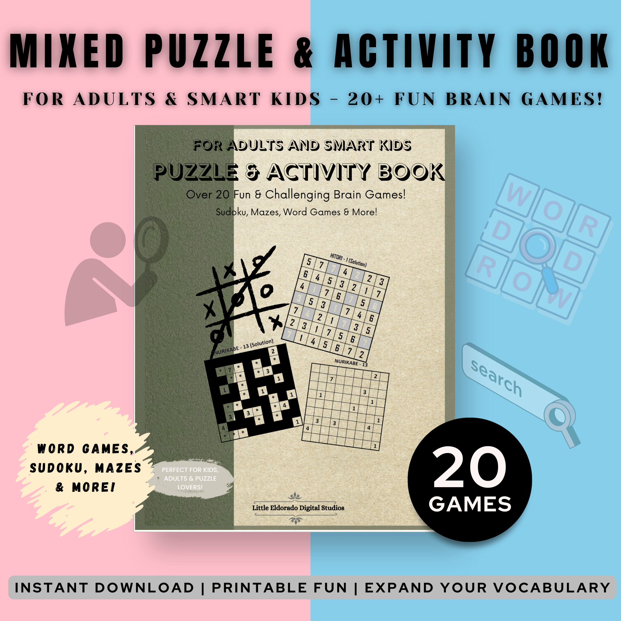 Ultimate Puzzle and Activity Book | 20 Printable Brain Games for Adults ...