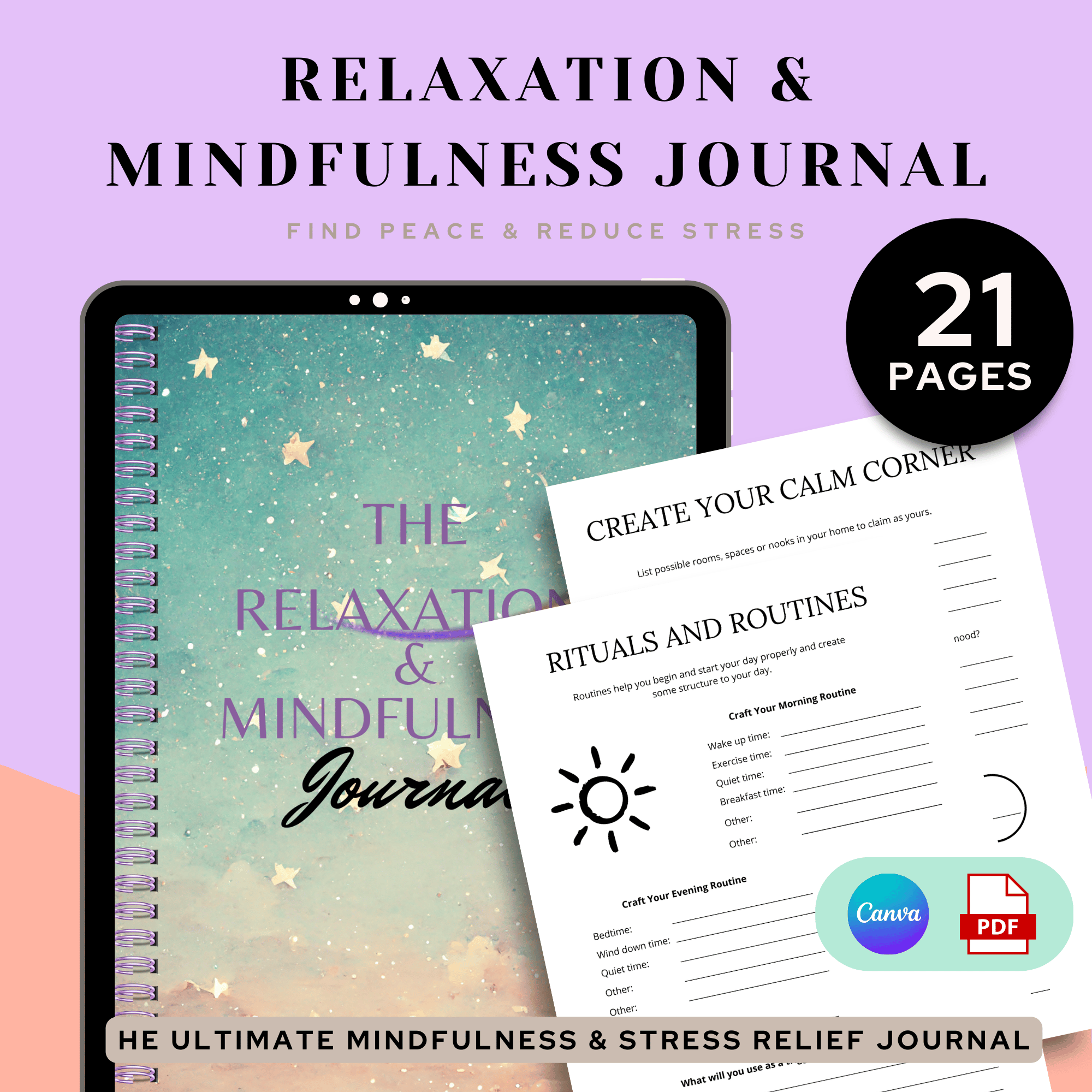 Relaxation and Mindfulness Journal | 21 Pages for Stress Relief and ...