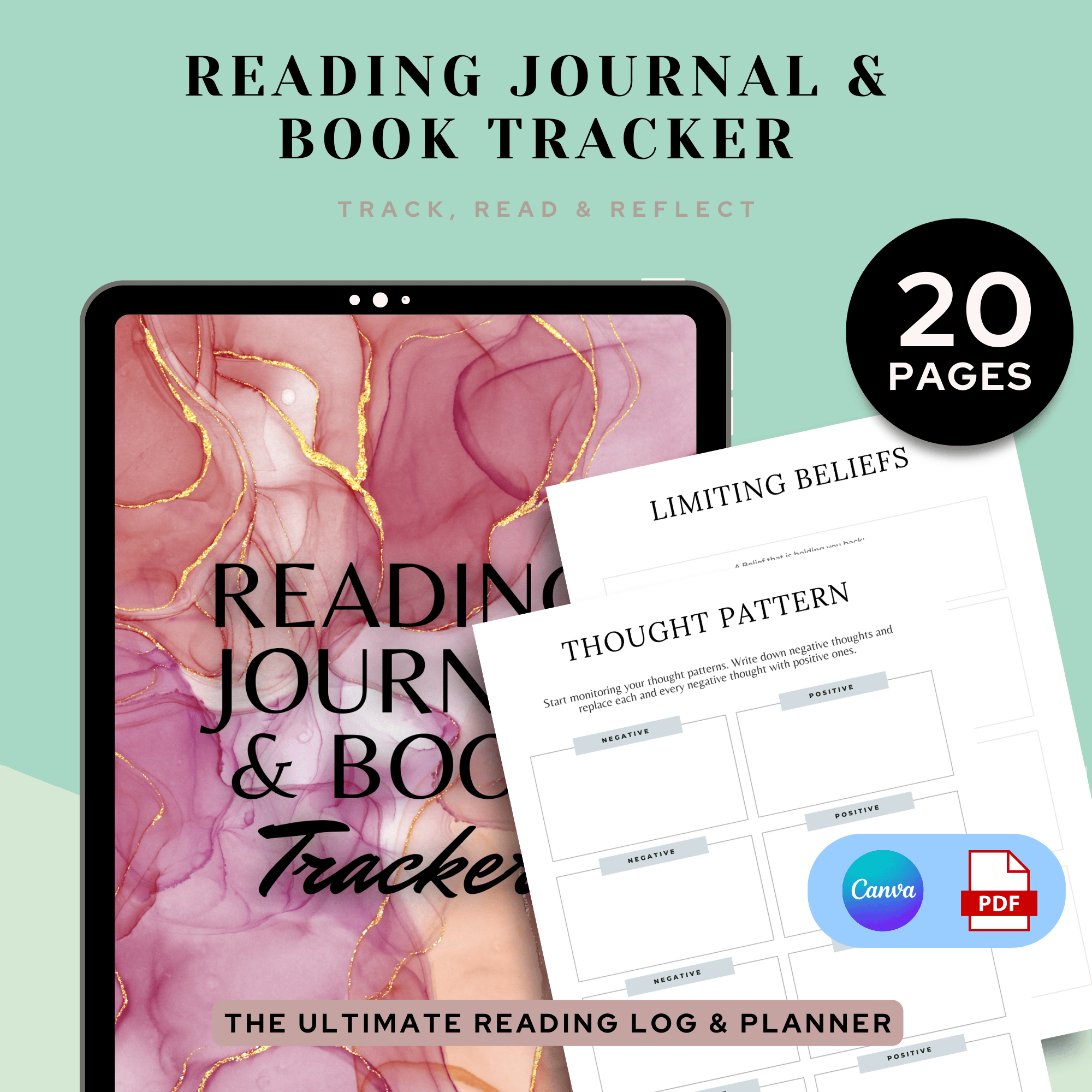 Reading Journal and Book Tracker | 20-Page Digital and Printable ...