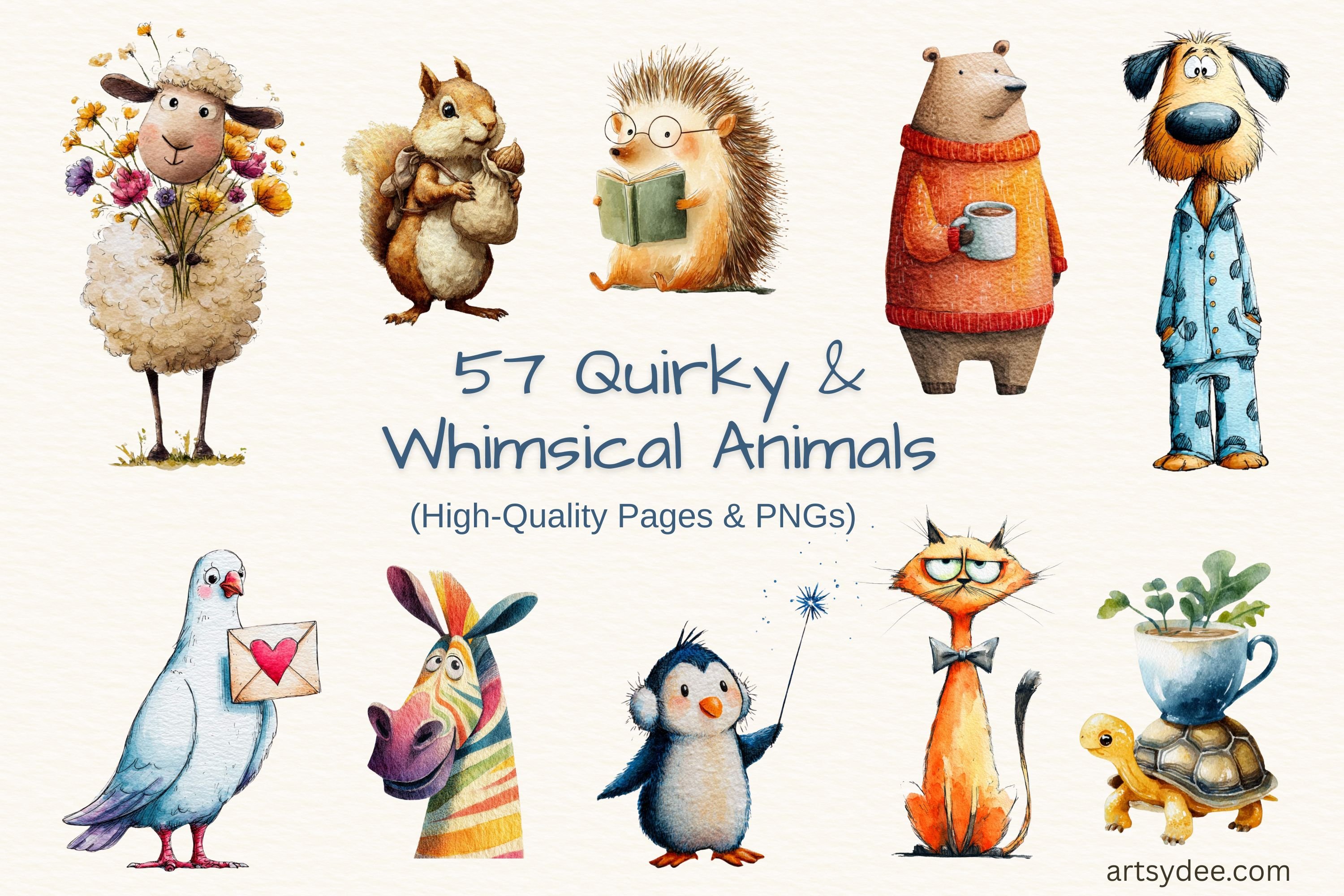 57 Quirky & Whimsical Animals – Watercolor Clipart, High-Quality PNGs ...