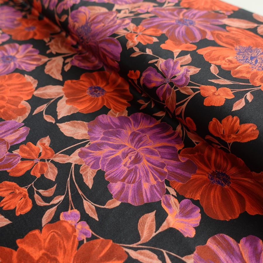 Autumn Floral Print Cotton Satin Fabric - £13 per metre