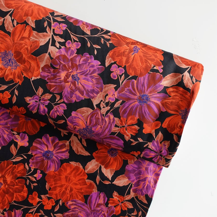 Autumn Floral Print Cotton Satin Fabric - £13 per metre