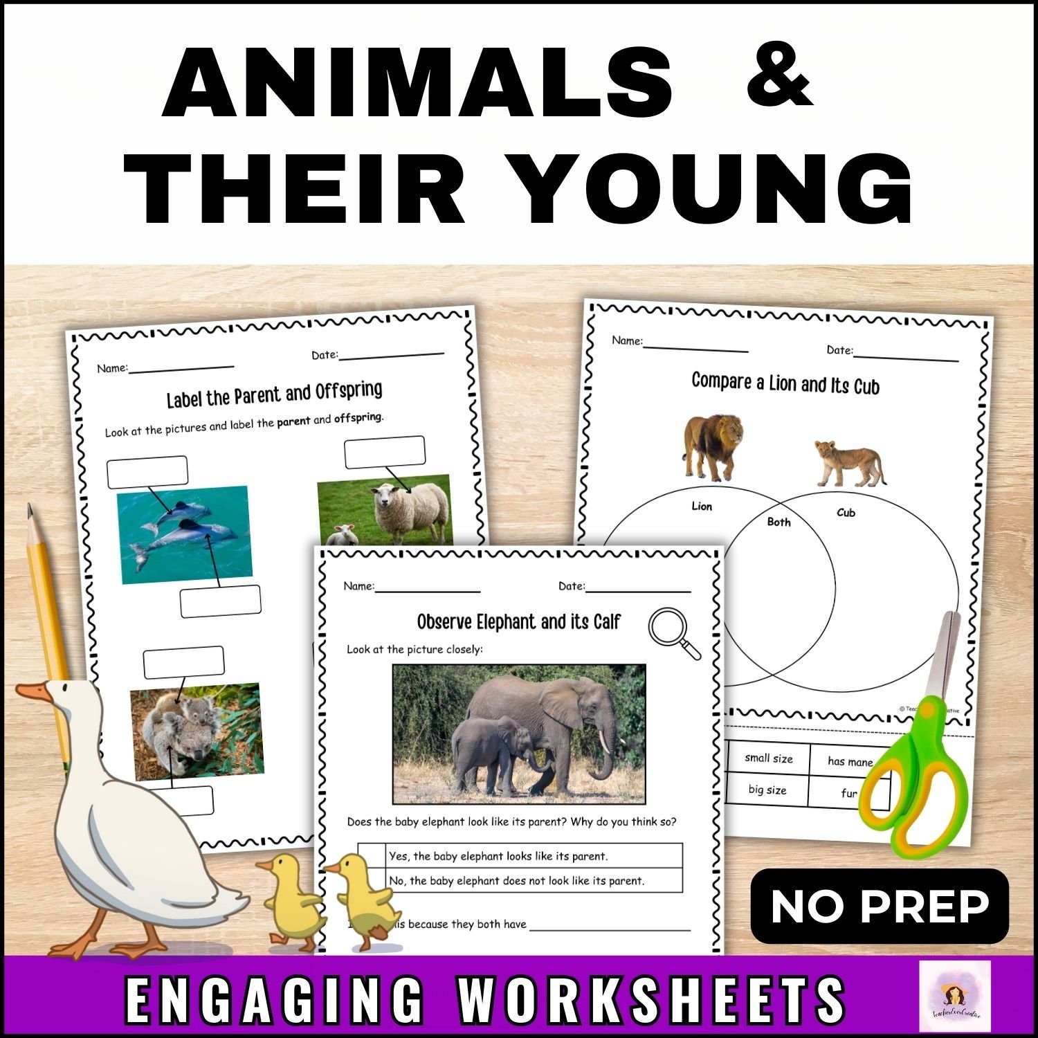 Animals and Their Young Offspring Babies Worksheets Cut & Paste Sorting ...