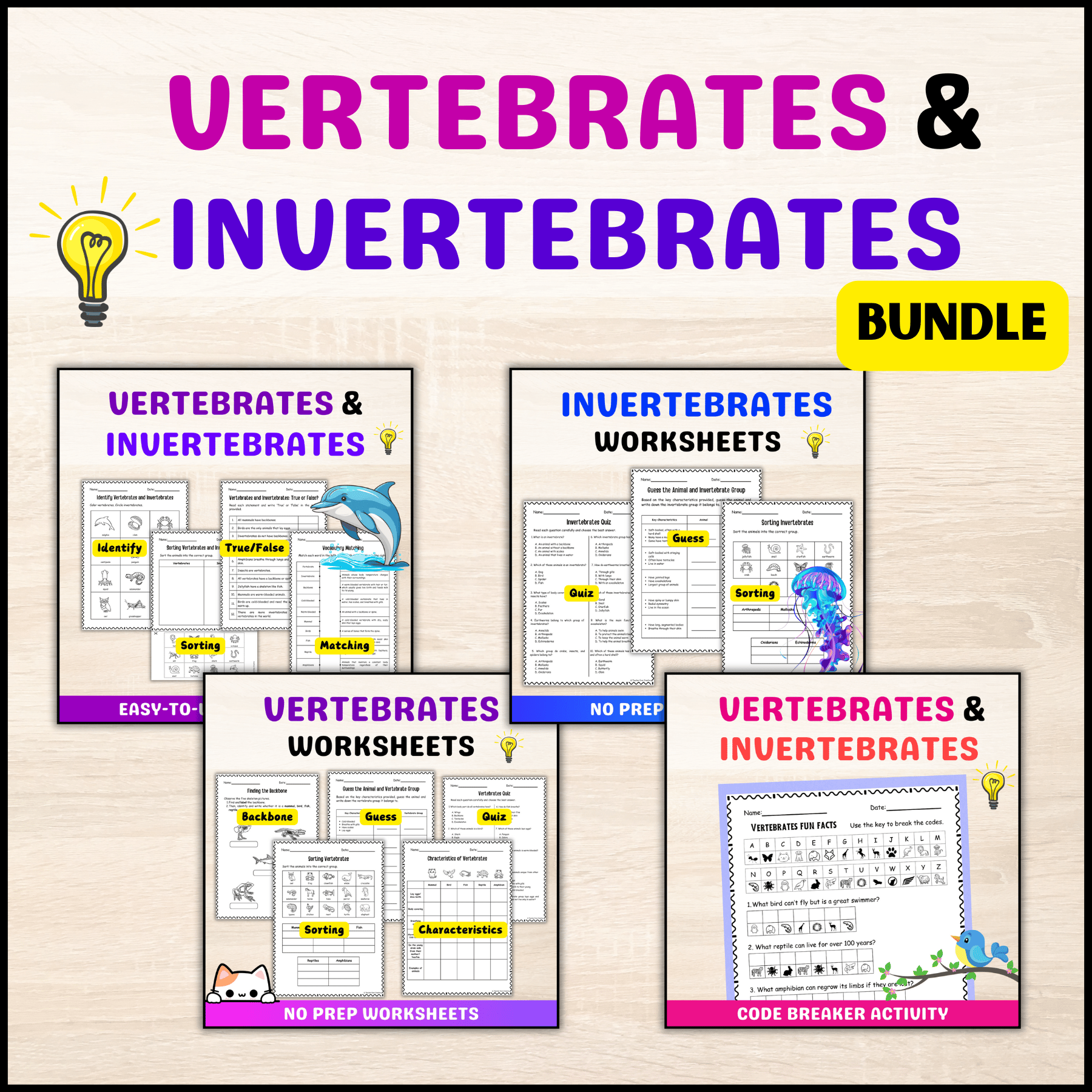 Bundle Vertebrates and Invertebrates Worksheets : Notes, Animal ...