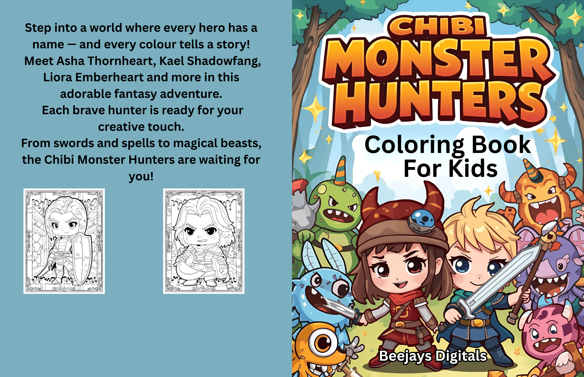 Chibi Monster Hunters Printable Colouring Book for Kids – Each Hero Has ...