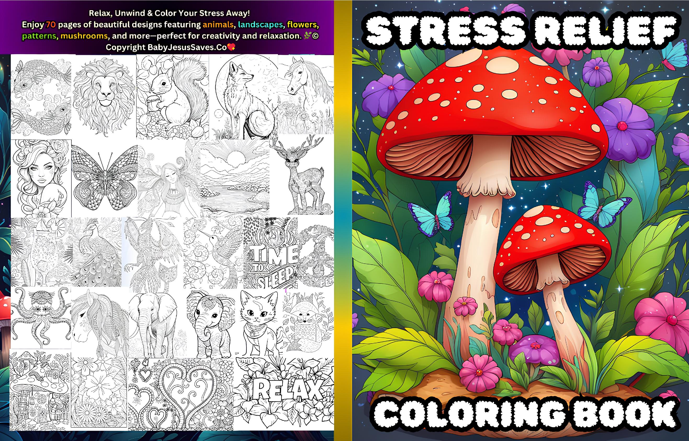 🦊 Stress Relief Adult Coloring Book with Animals – 70 Pages 🦊 Relax ...