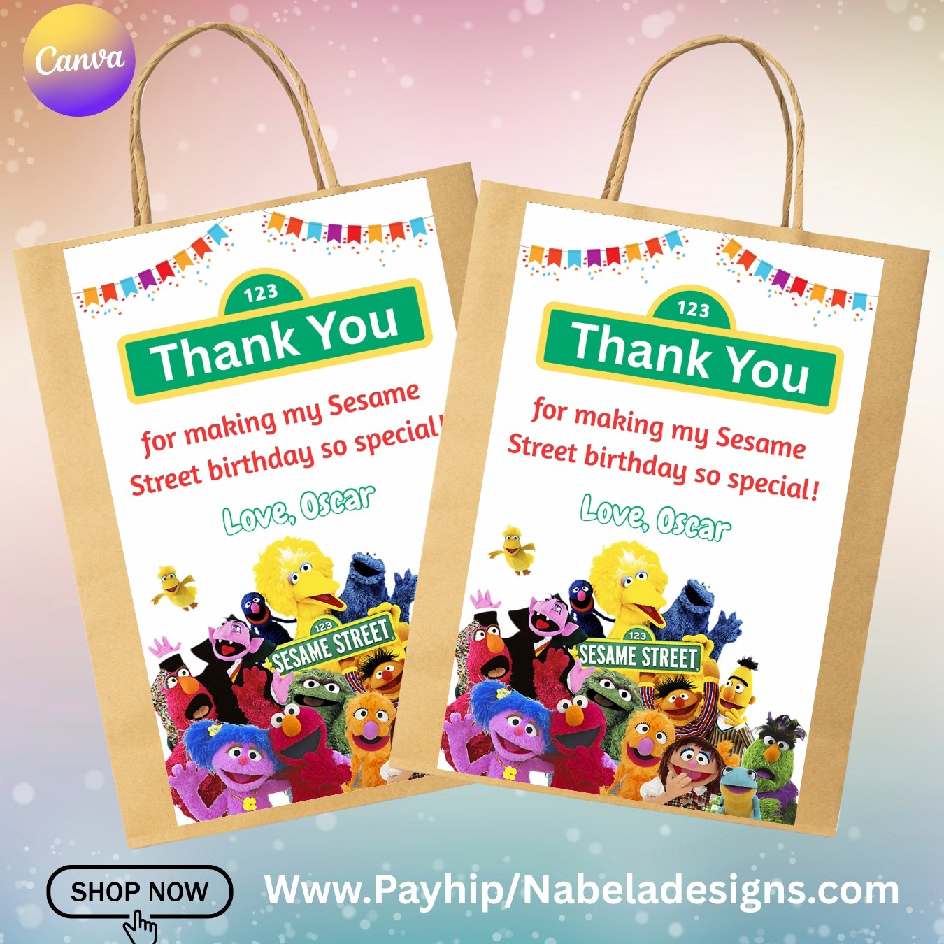 Sesame Street Birthday Bag Labels | Editable Favor Tags | Sesame Street ...