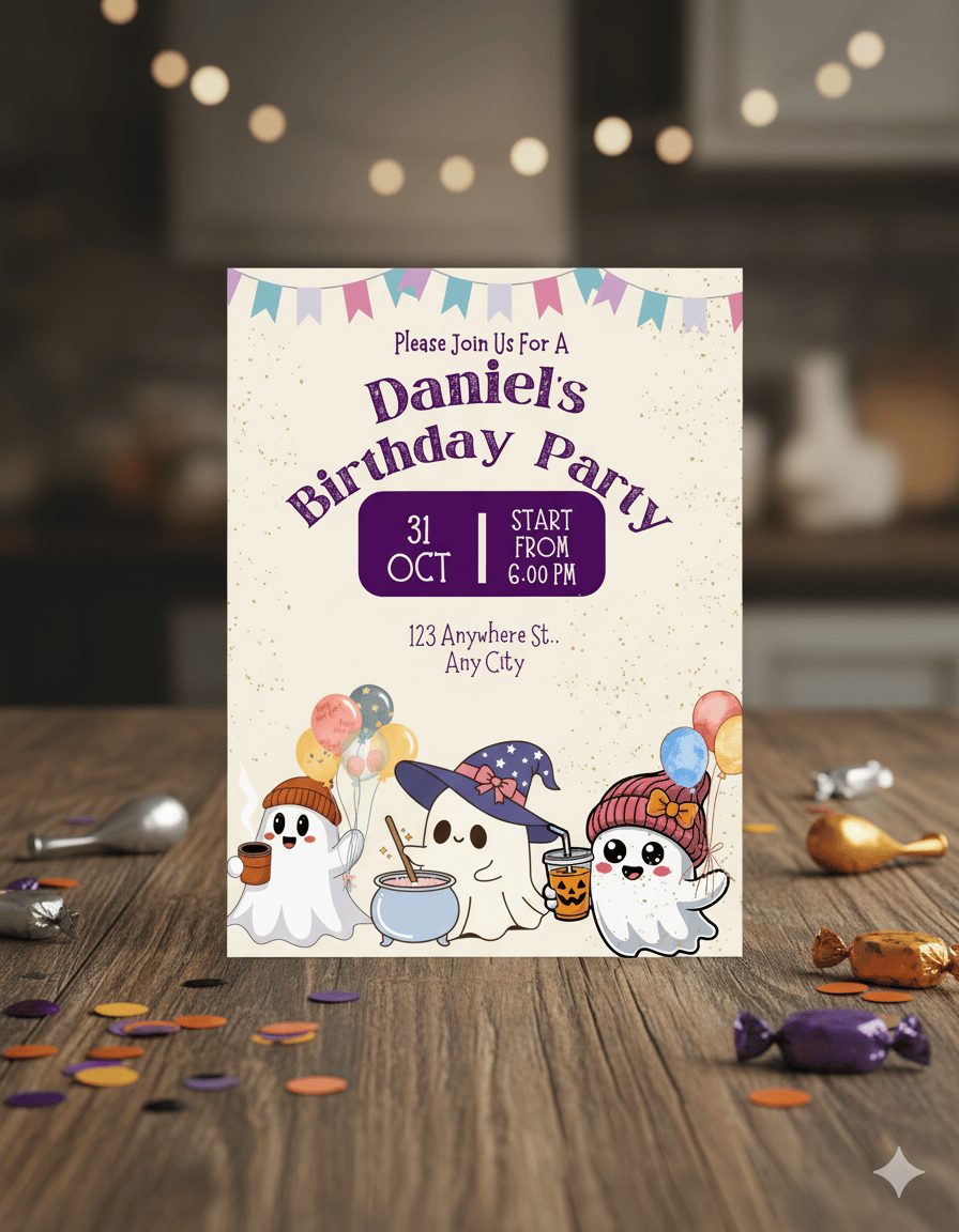 Animated Halloween Birthday Invitation Template | Cute Ghost MP4 Canva ...