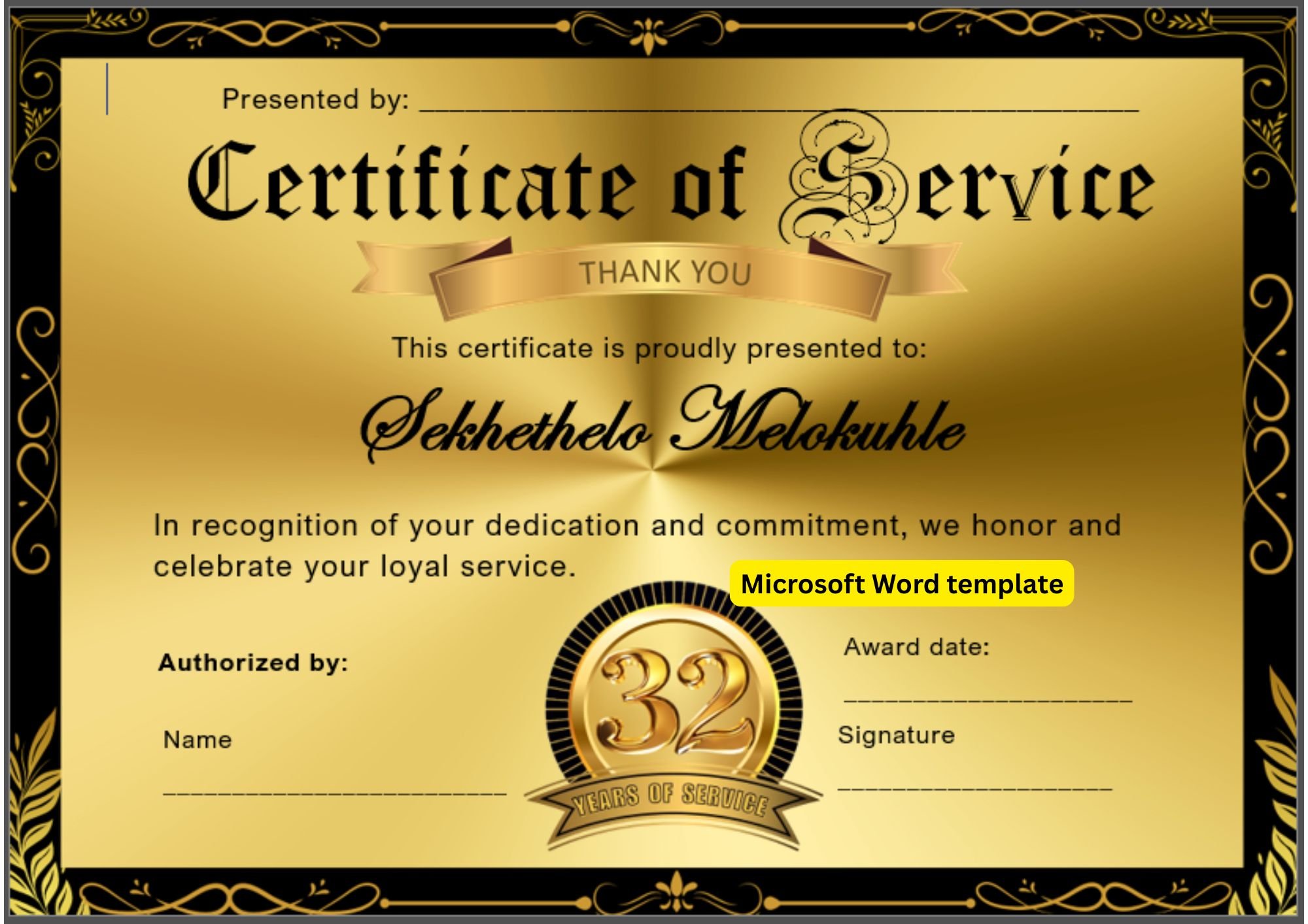 32 years of service | Editable Microsoft word certificate template ...