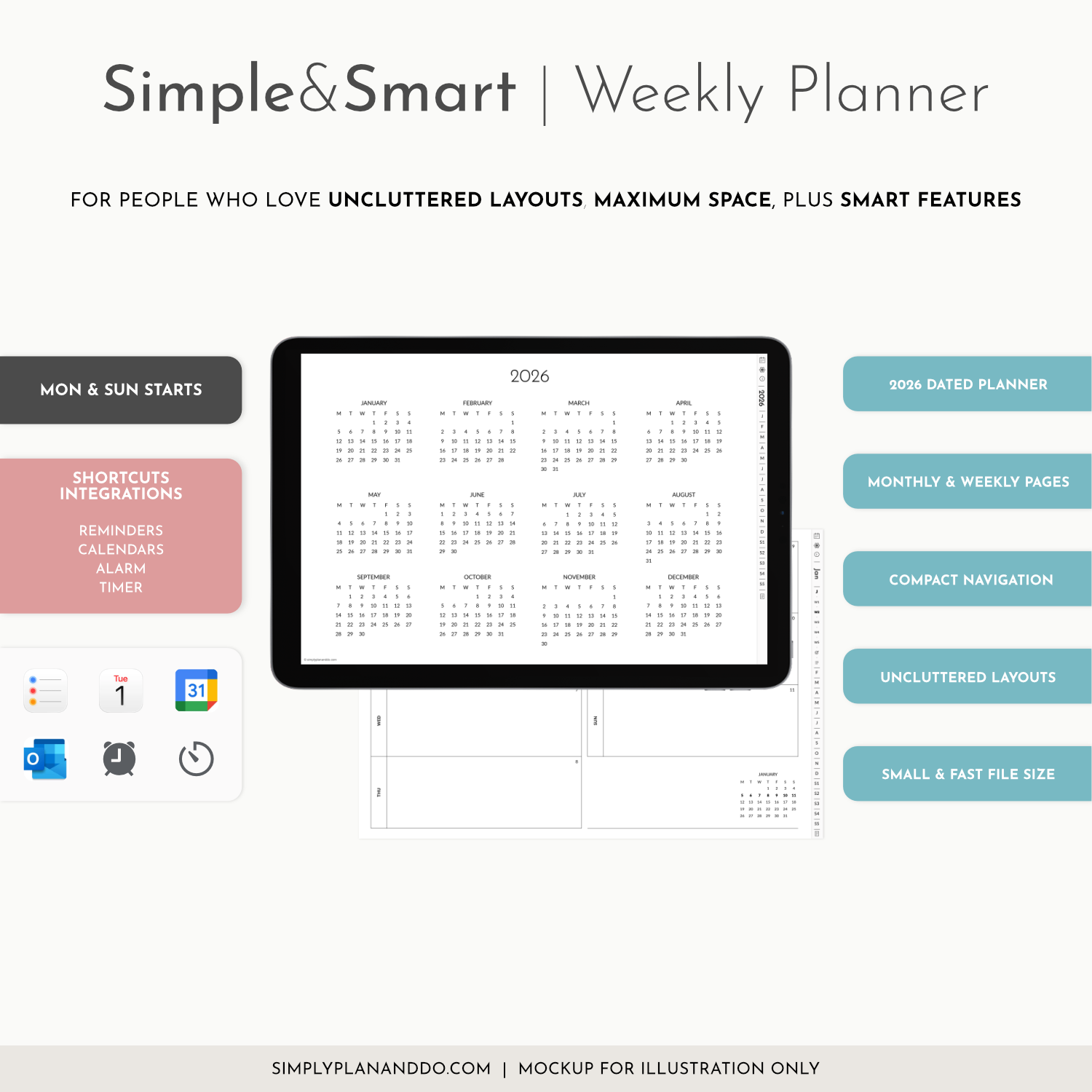 2026 Weekly Digital Planner with Calendar integration: Landscape ...