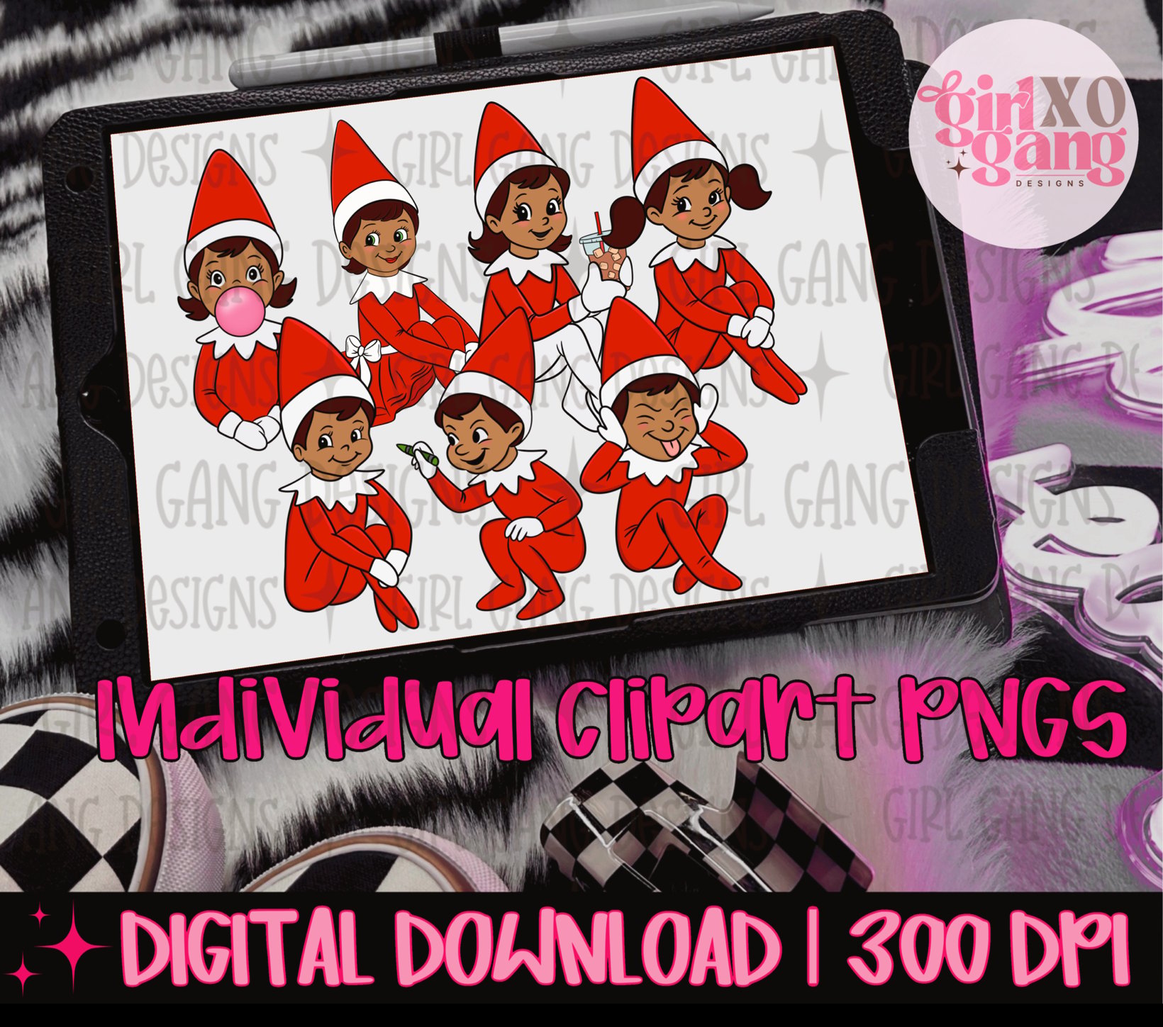 Hand drawn dark skin tone Elf clipart bundle png shelf elements ...