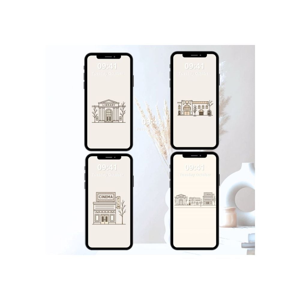 Paper Town Line Art 4 - Pack | Minimalist Architecture Phone Wallpaper Bundle - Payhip