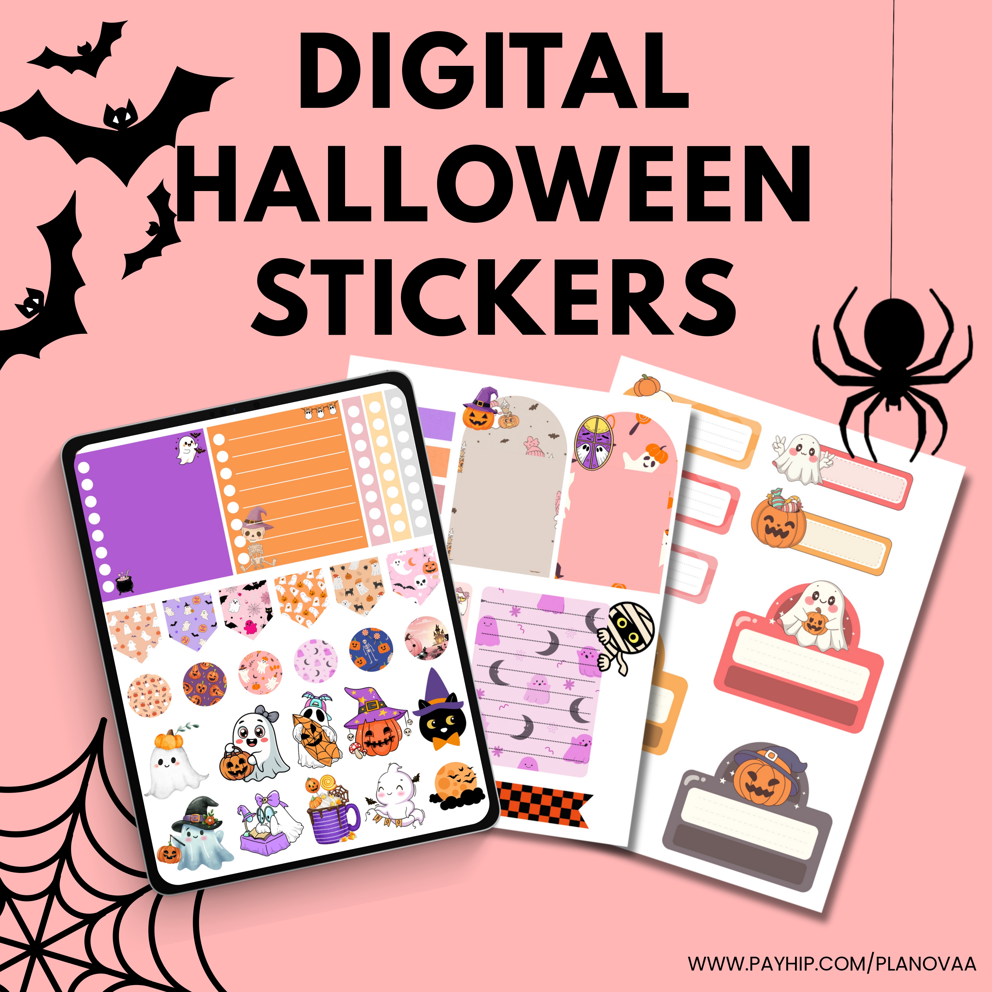 Cute Halloween Digital Stickers – Kawaii Ghosts & Pumpkins for Digital ...