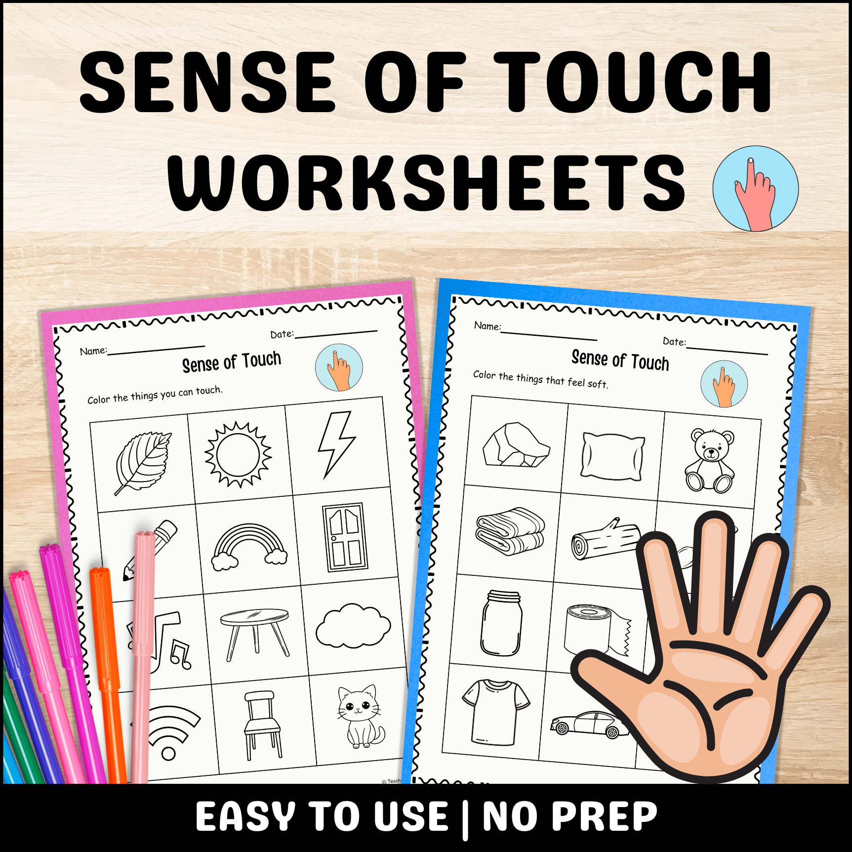 Sense of Touch Worksheets Coloring Activity Pre-K , Kindergarten, First ...