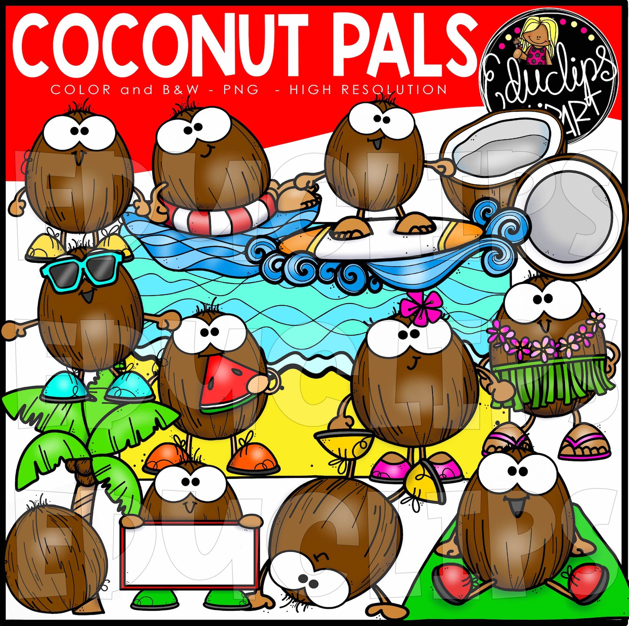 Coconut Pals Clip Art Set {Educlips Clipart} - Payhip