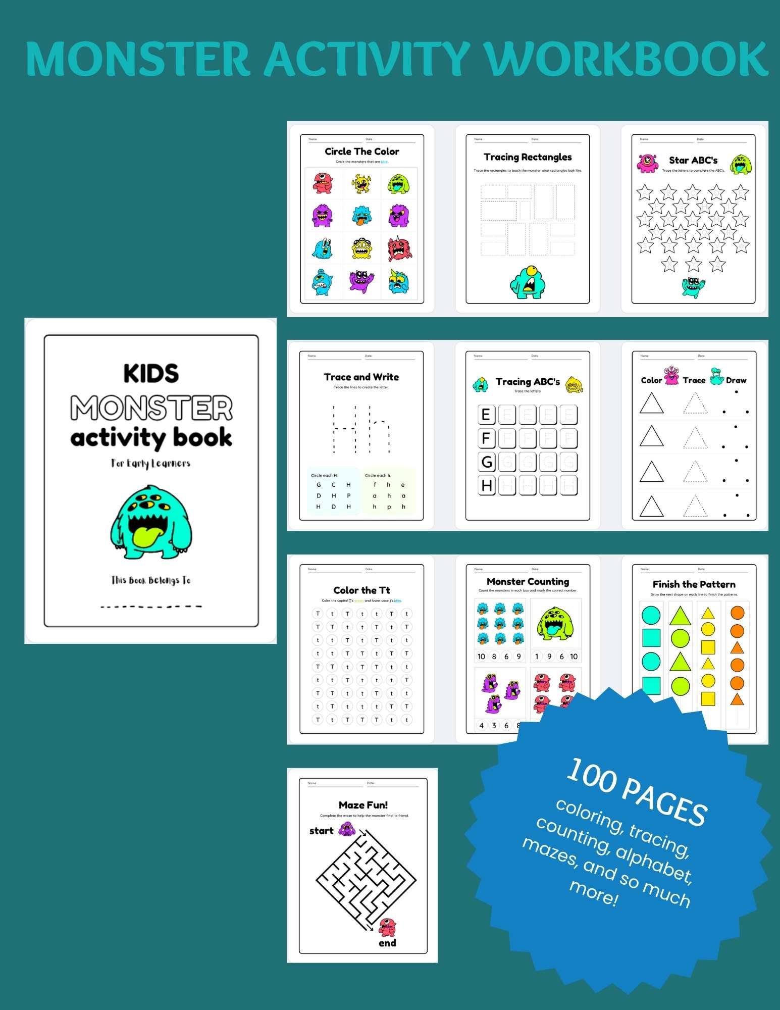 Monster A-Z Activity Book - 100 pages - Payhip