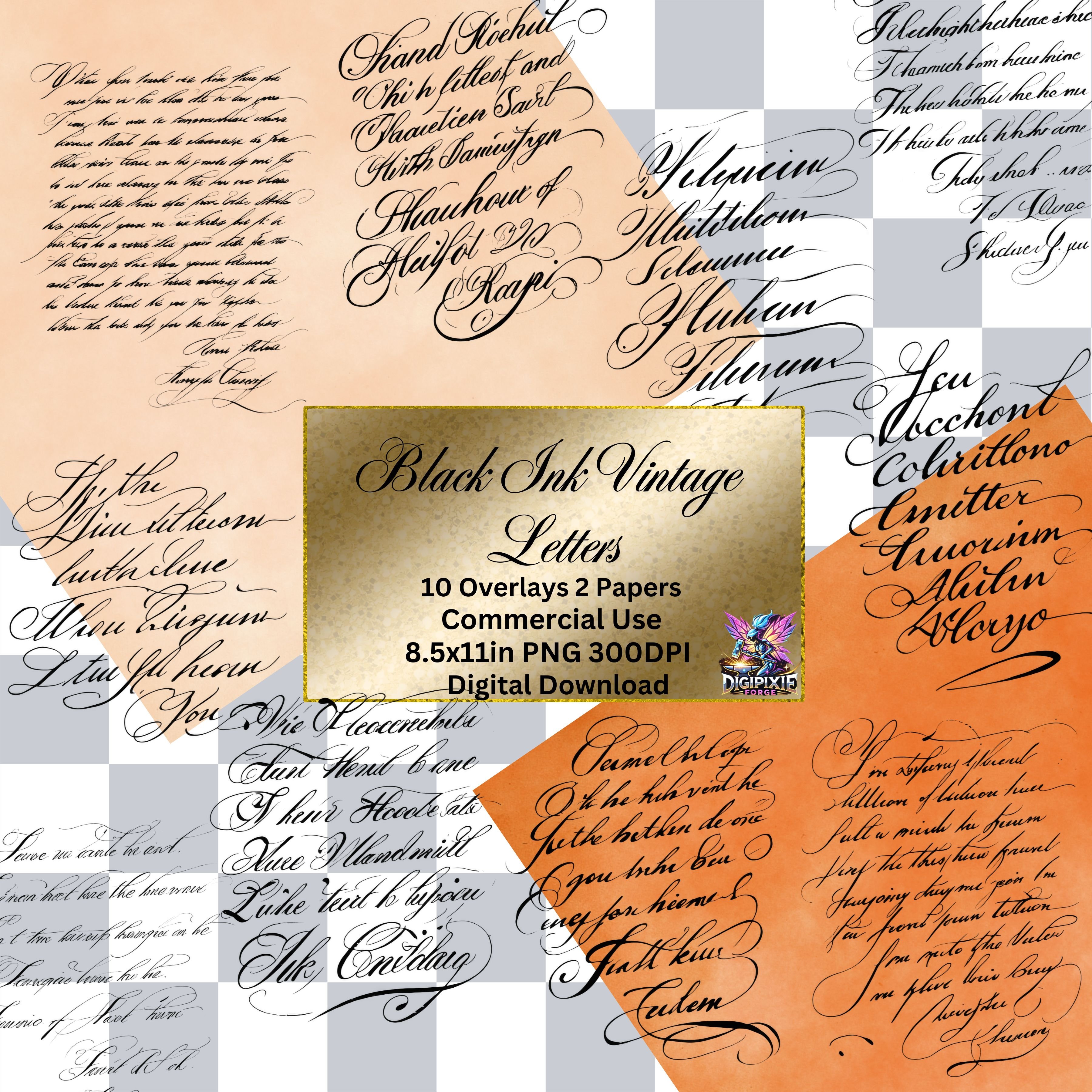 Vintage Black Ink Letter Overlays Digital Download Commercial Use - Payhip