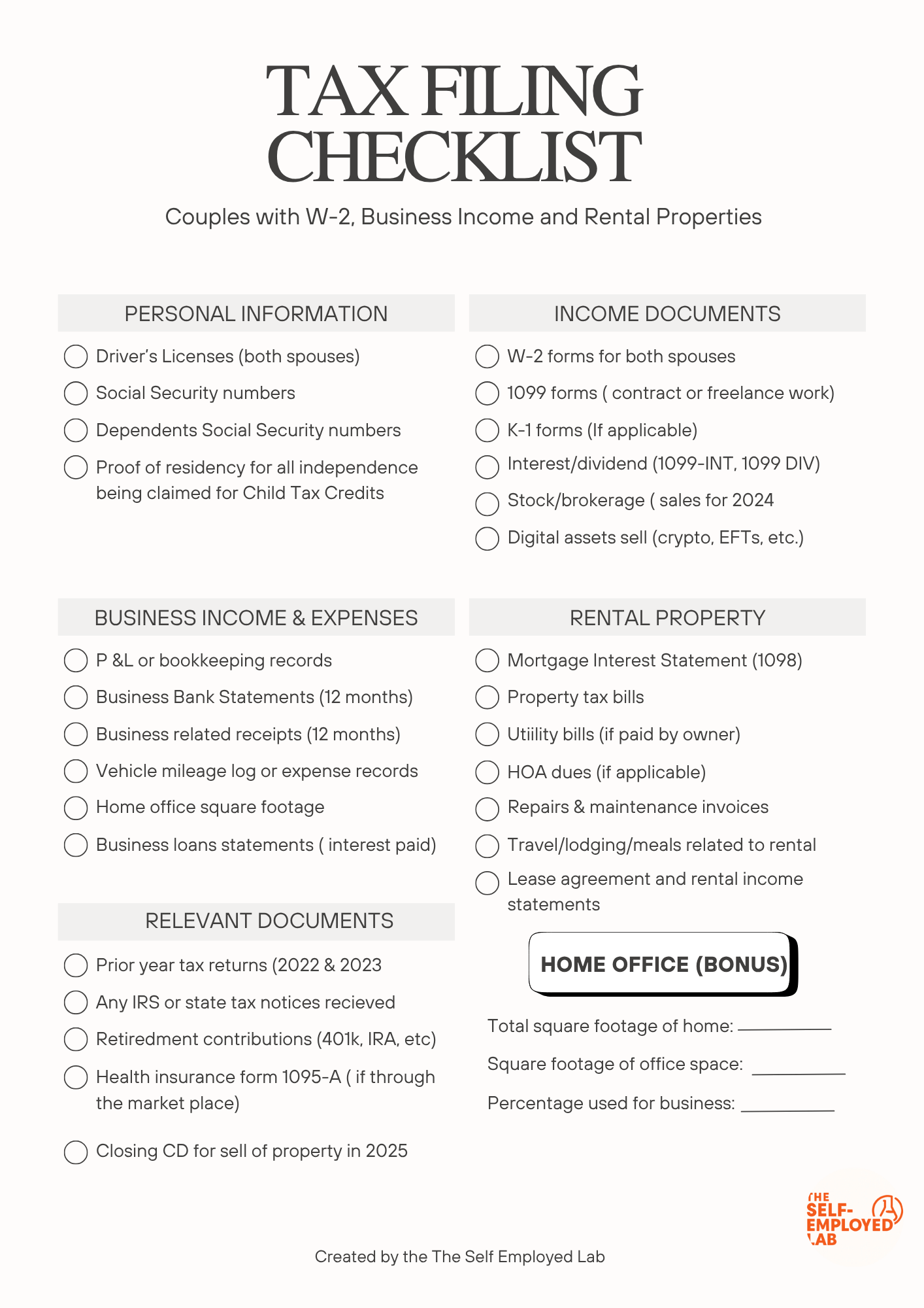 Tax Return Worksheet: Couples/LLC/Rental Properties - Payhip