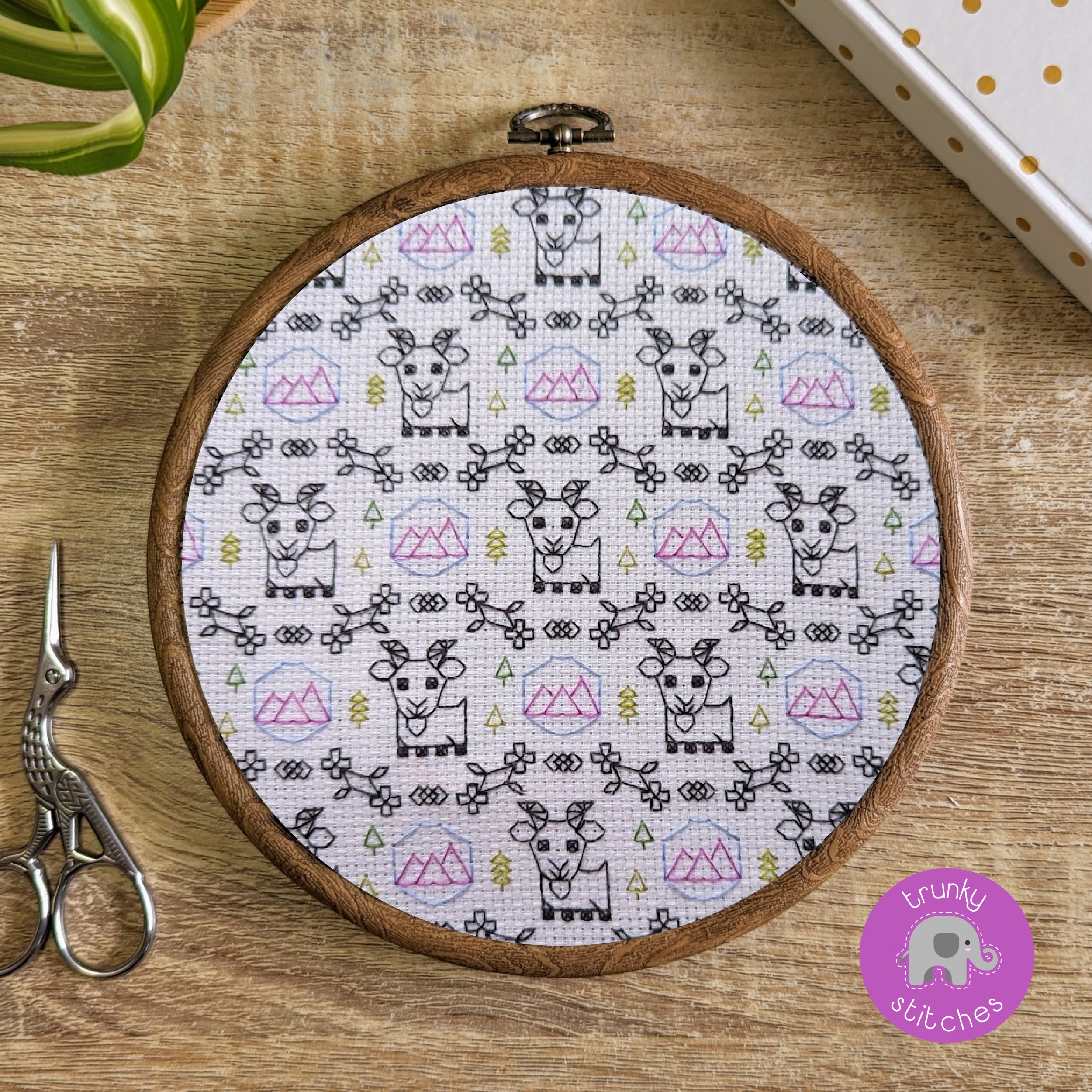Mountain goats Blackwork embroidery pattern PDF