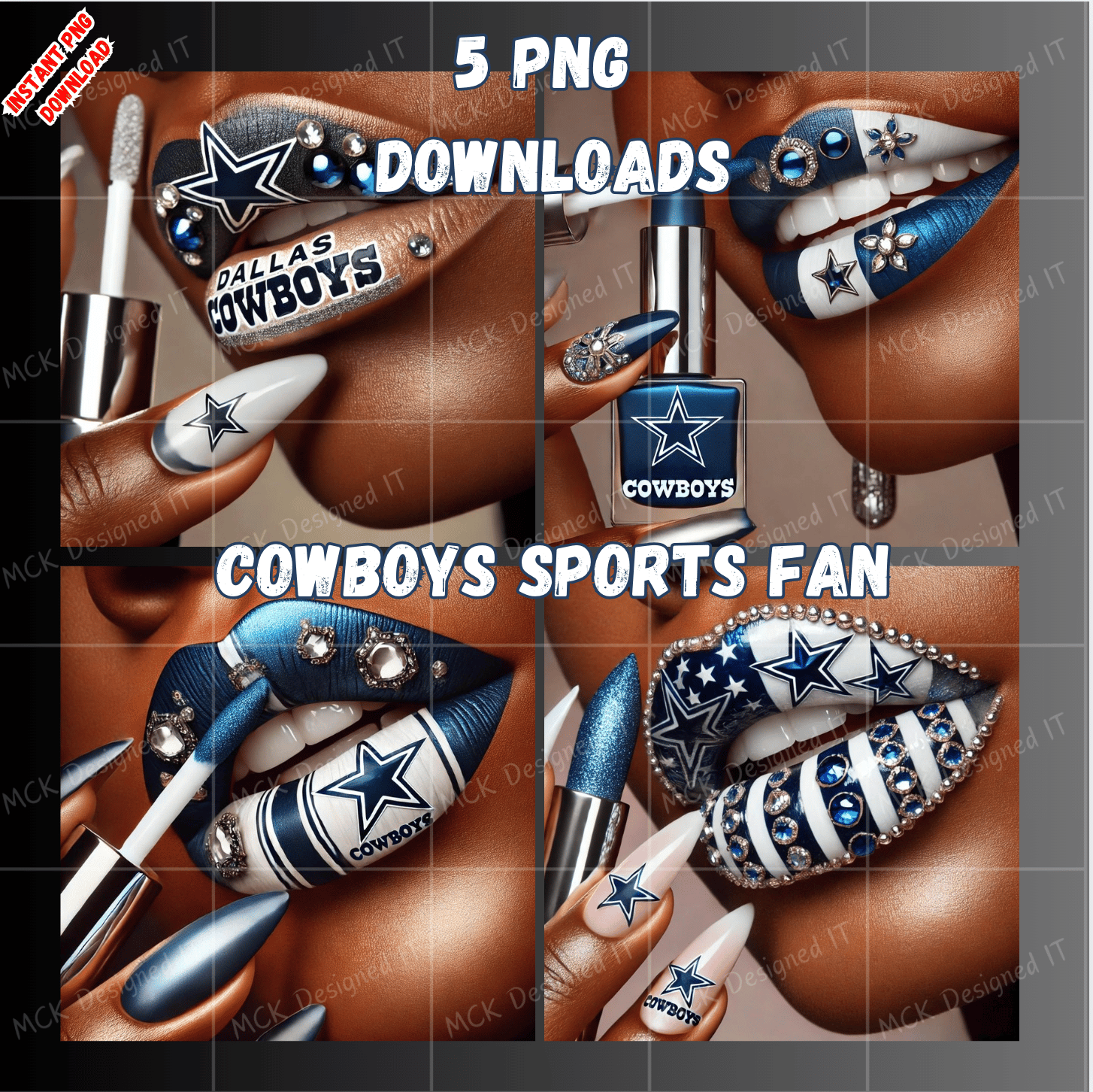 💙⭐ Dallas Cowboys Sports Fan Lips PNG | Glam Football Lip Art | Cowboys ...