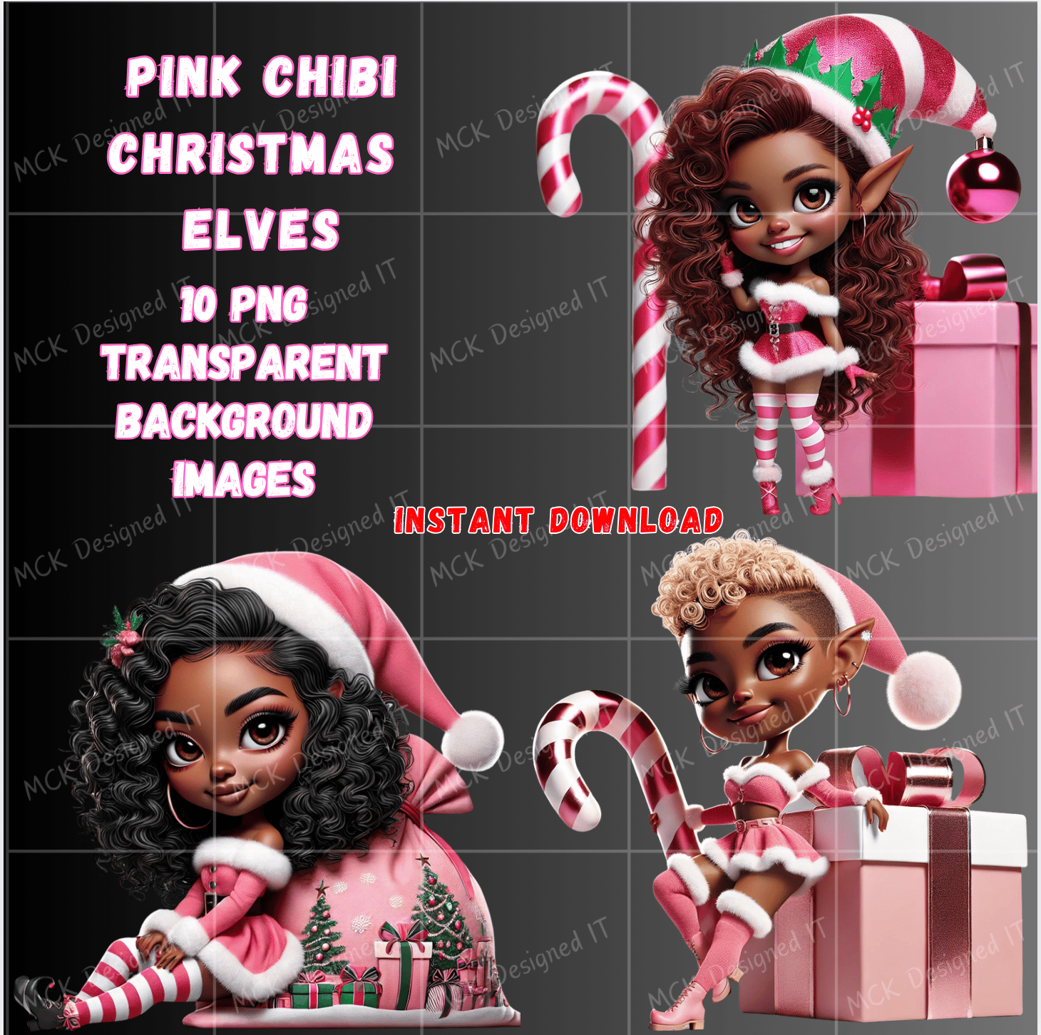 💗🎄 Pink Chibi Christmas Elves PNG | Cute Holiday Elf Clipart | Girly ...