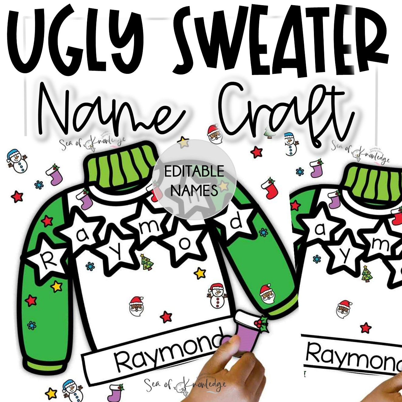 Editable Ugly Sweater Christmas Name Craft | Bulletin Board Ideas - Payhip