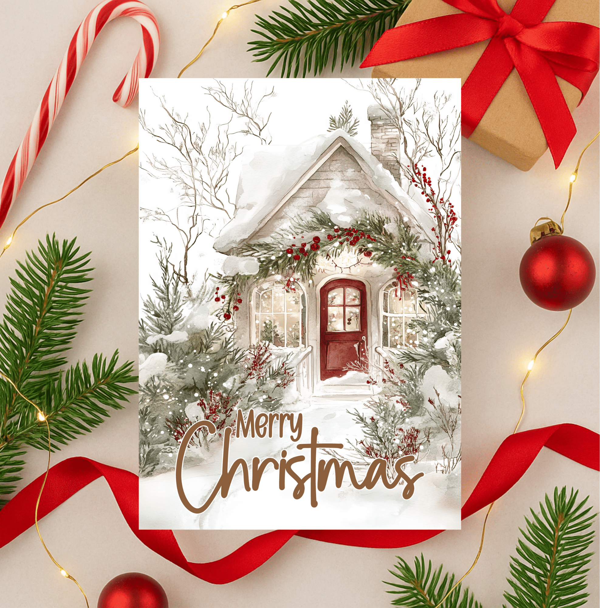 Foldable Elegant Christmas Tree Card |Printable 5x7 Merry Christmas ...